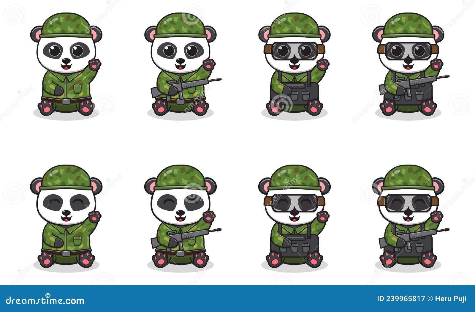Vector Illustration of Cute Sitting Panda Soldier Stock Vector ...