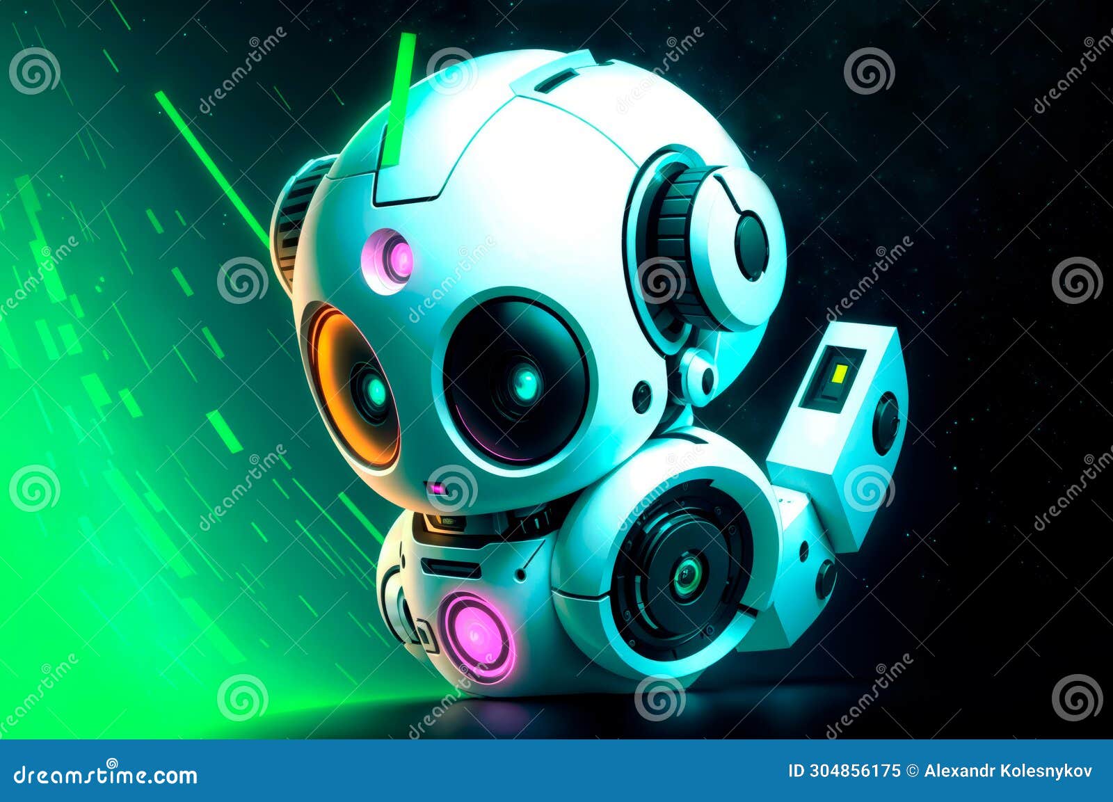 Cute Luminescent Bot: a Space Exploration with Green Light. Generative ...
