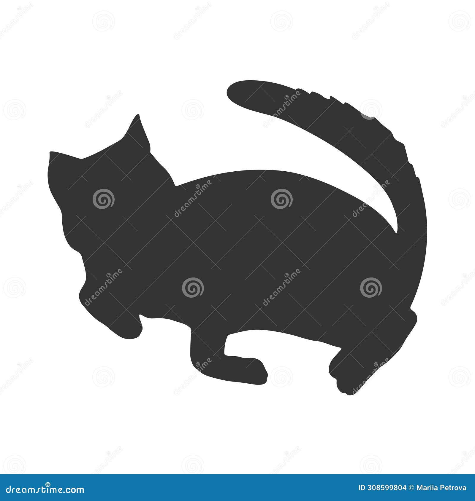 Cute Lying Cat Silhouette. Hand Drawn Vector Illustration Stock Vector ...