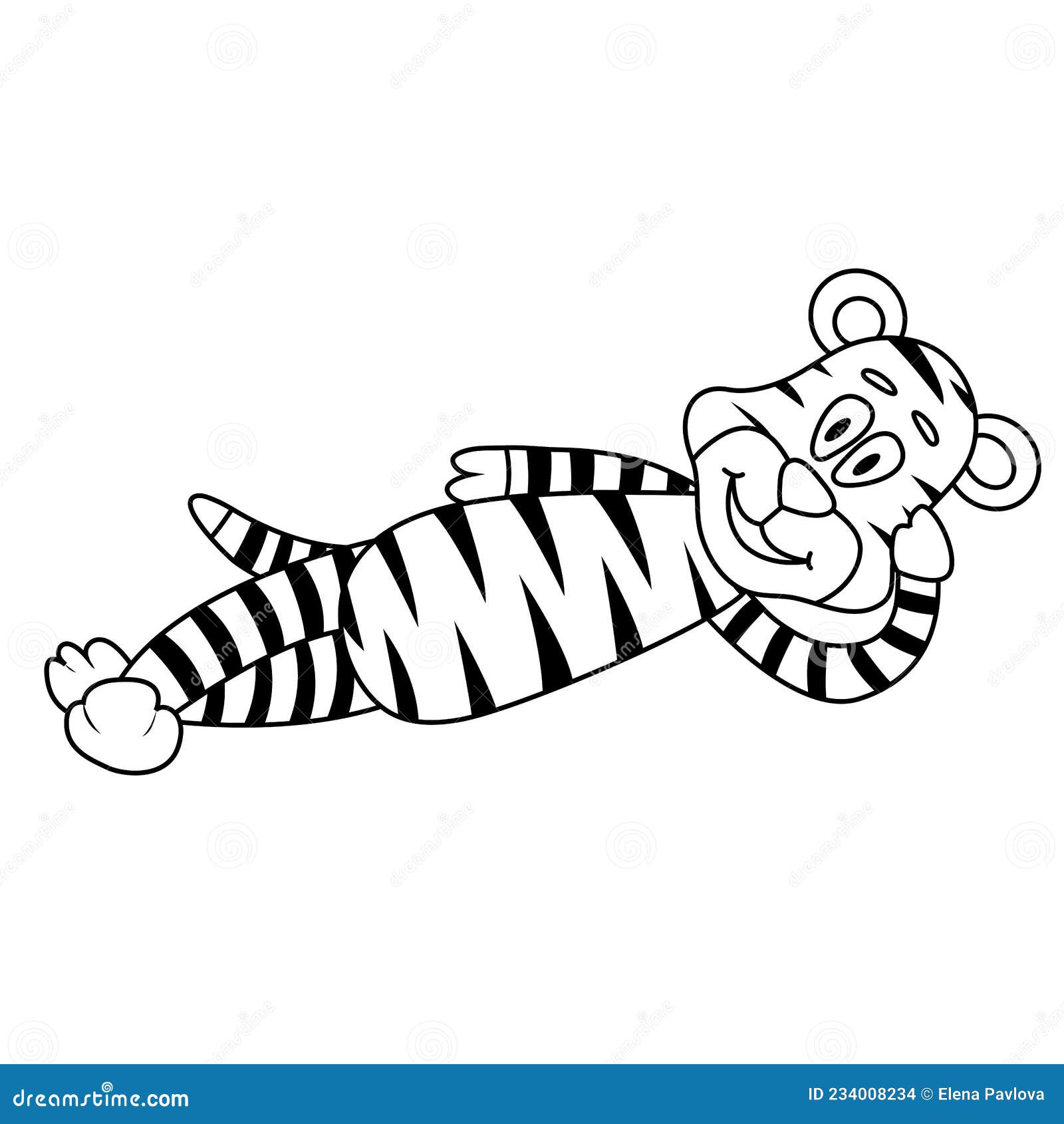 Cute Lying Tiger. Coloring Page for Kids. Doodle Vector Illustration ...