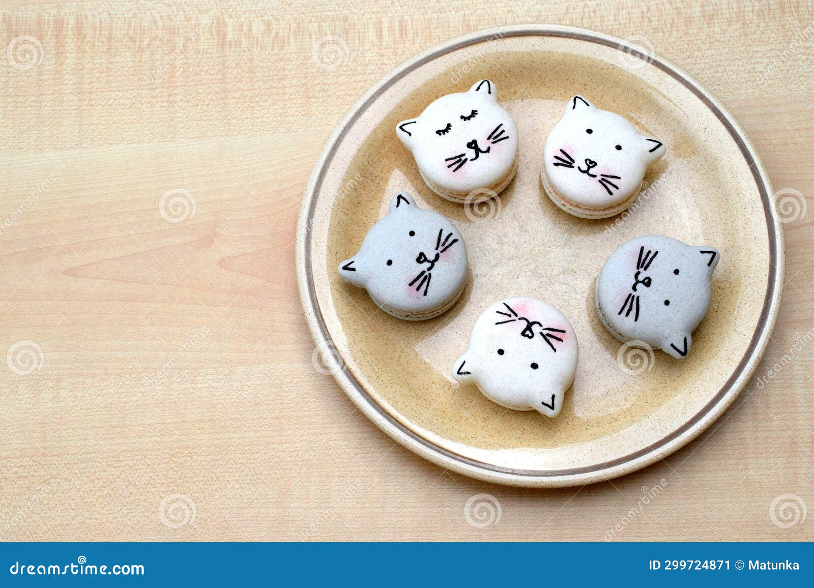 Cute Macarons in a Shape of Cats on a Plate Stock Image - Image of ...