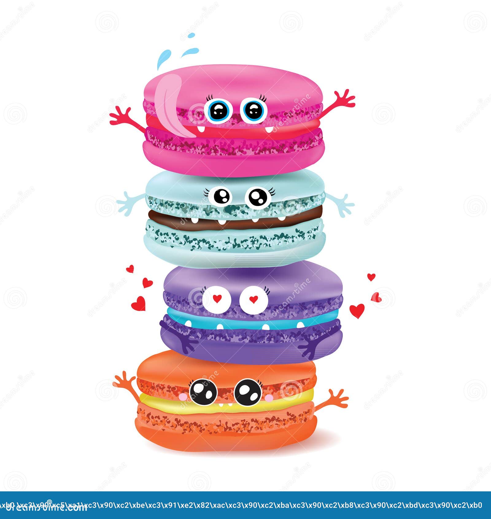 Cute Macaroon Doodles. Vector Food Illustration Stock Vector ...