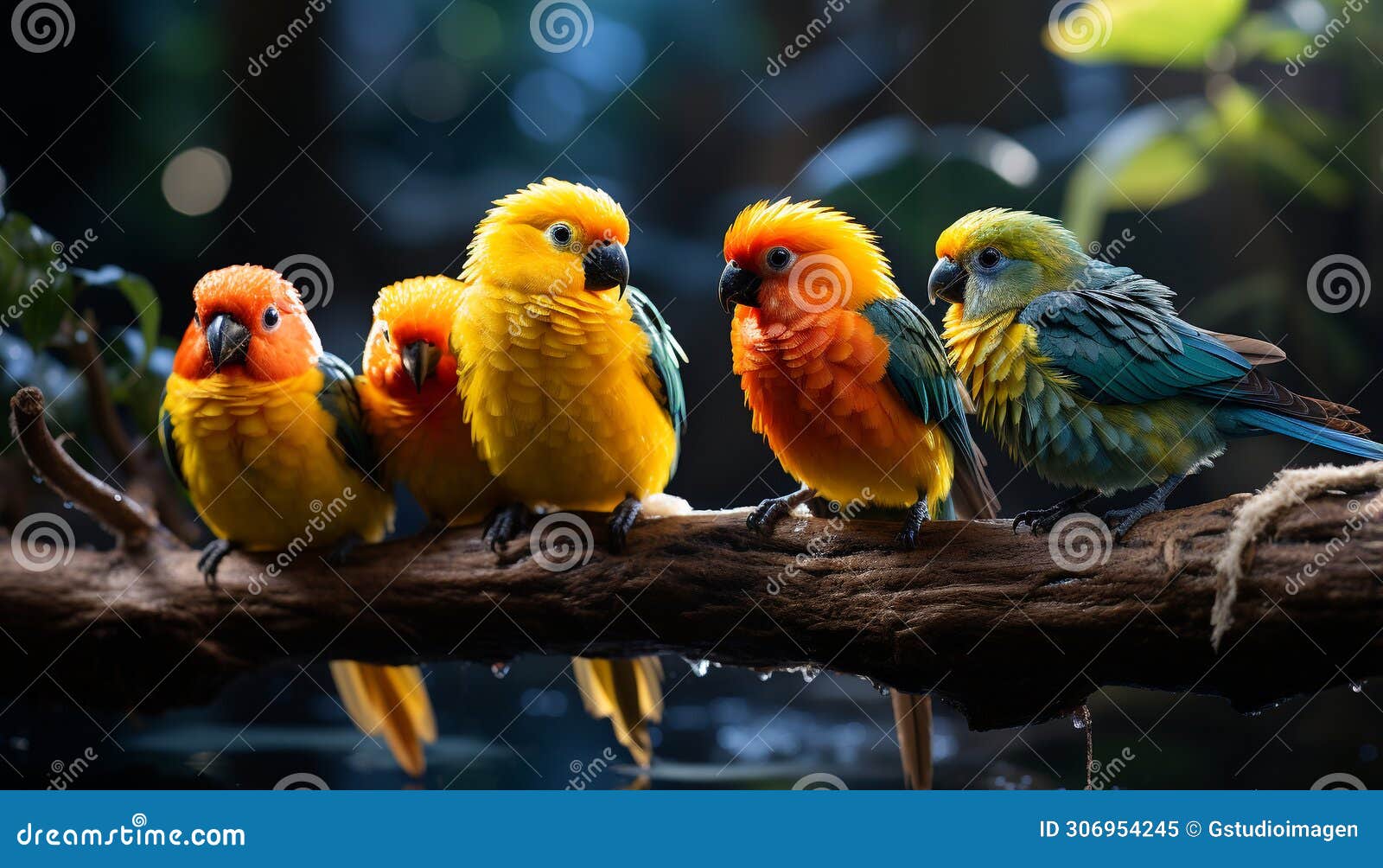 Cute Macaw Perching on Branch, Vibrant Feathers in Tropical Rainforest ...