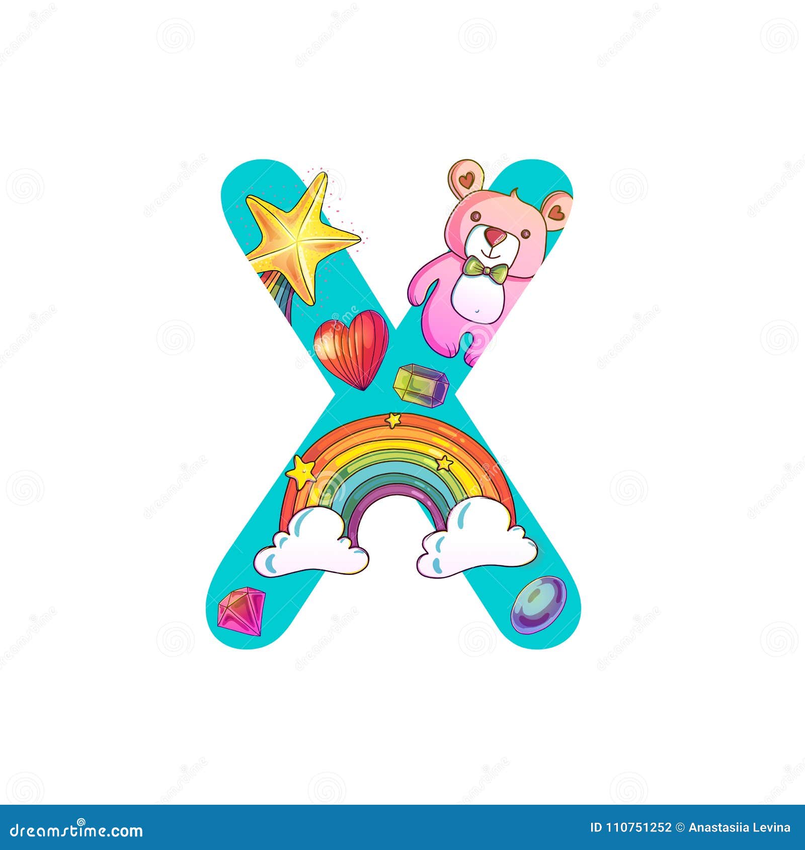 Cute magic letter X stock vector. Illustration of element - 110751252