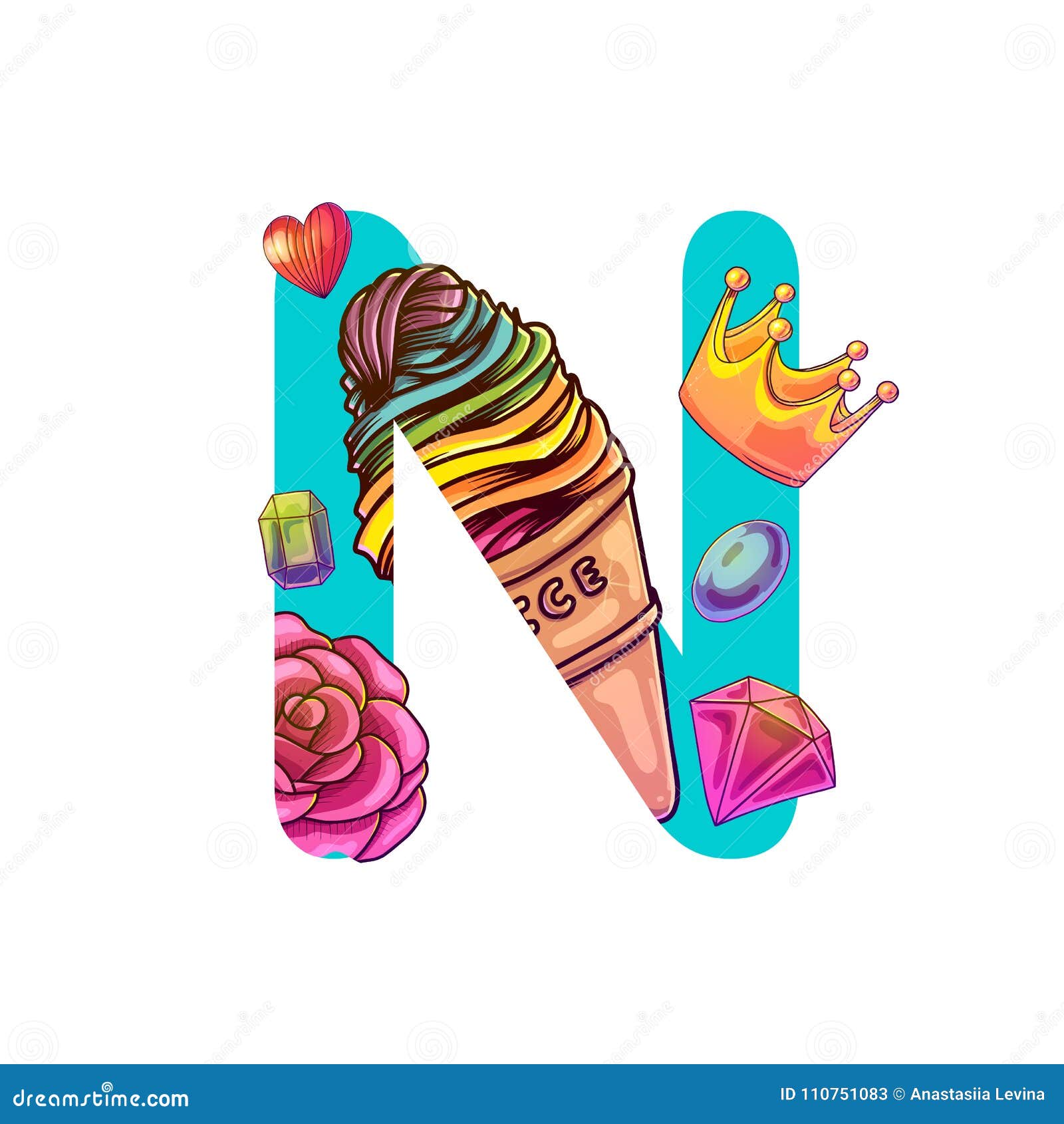 Cute magic letter N stock vector. Illustration of cartoon - 110751083