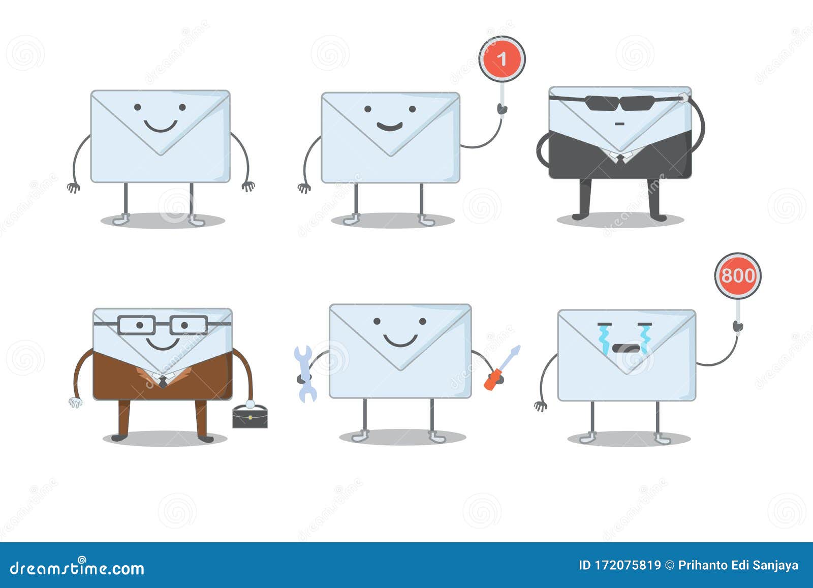 Cute Mail Characters in Various Expressions. Stock Vector ...