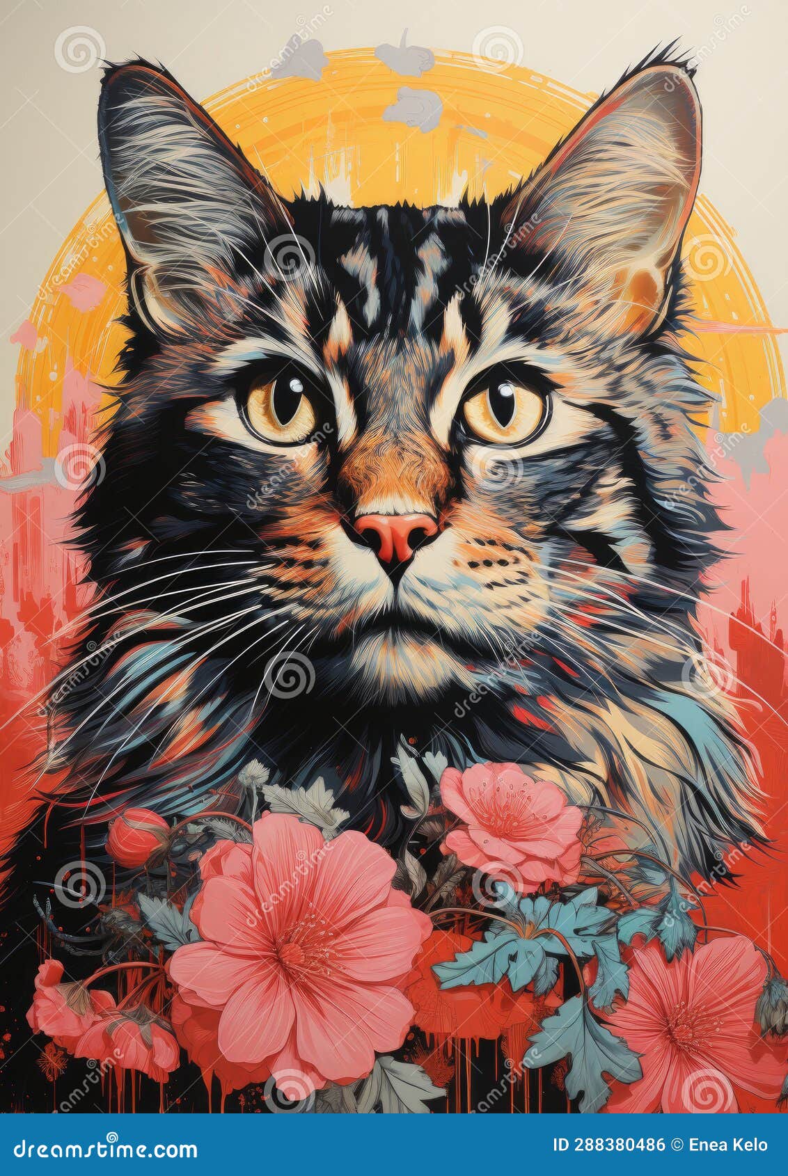 Cute Majestic Cat Art stock illustration. Illustration of green - 288380486