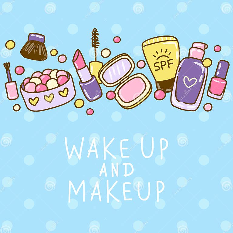 Cute Makeup Border with Cosmetics Elements Stock Vector - Illustration ...