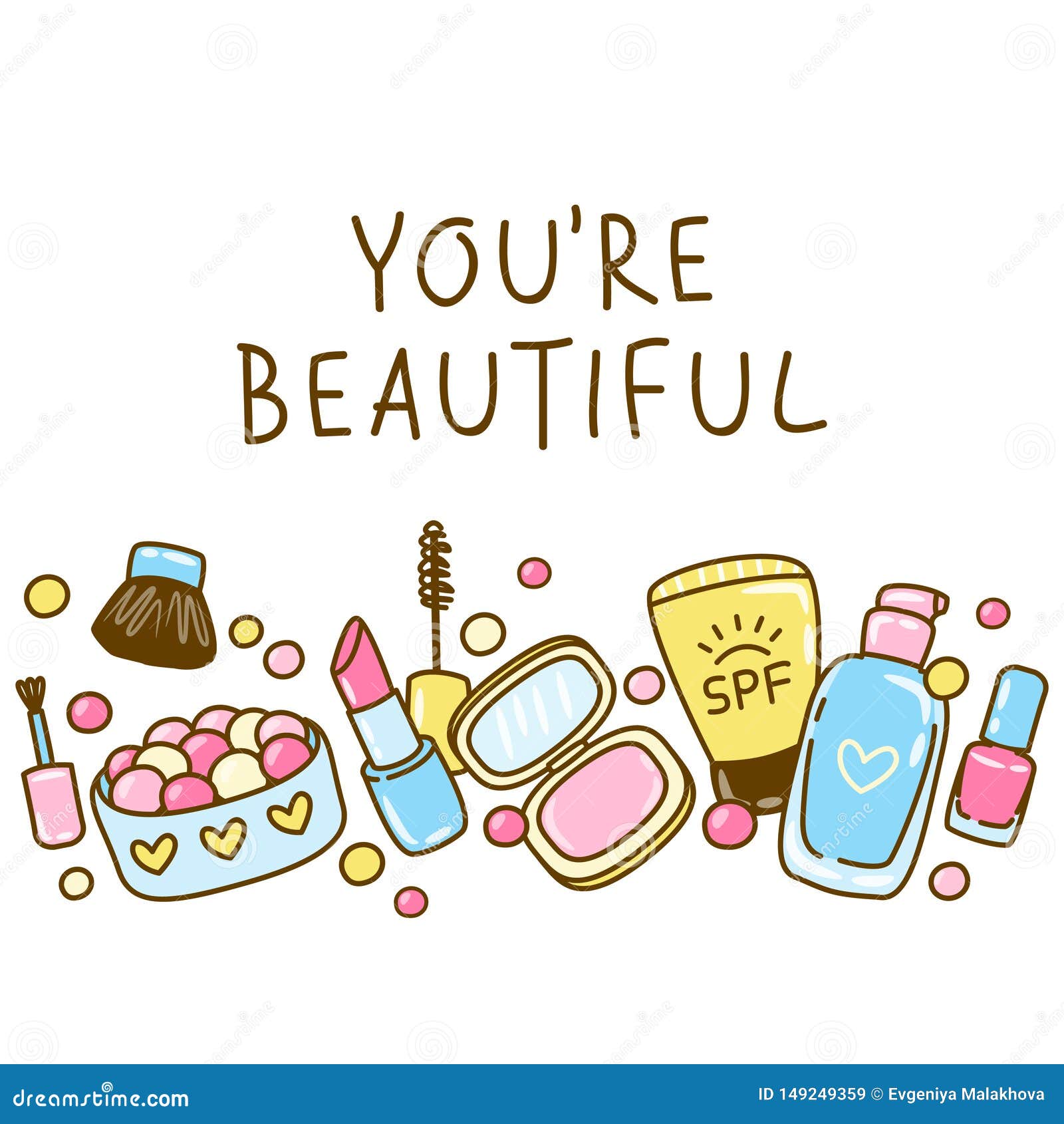 Cute Makeup Border with Cosmetics Elements Isolated on White Stock ...