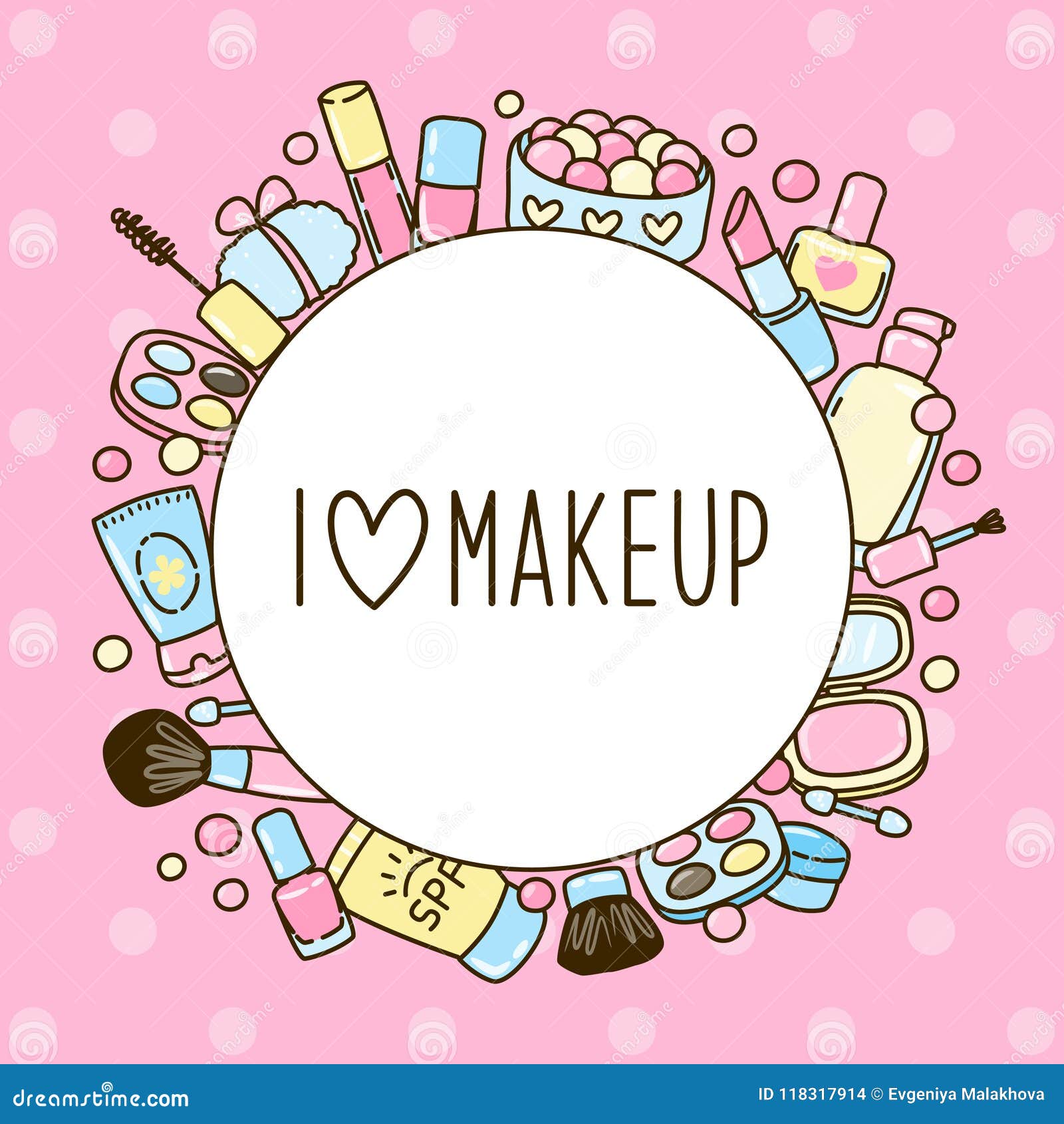 Cute makeup round frame stock vector. Illustration of cream - 118317914