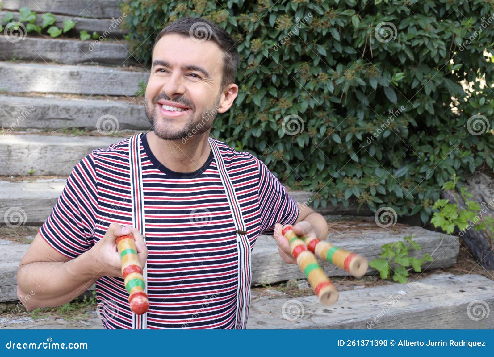 Cute Male Juggler Practicing Outdoors Stock Photo - Image of acting ...