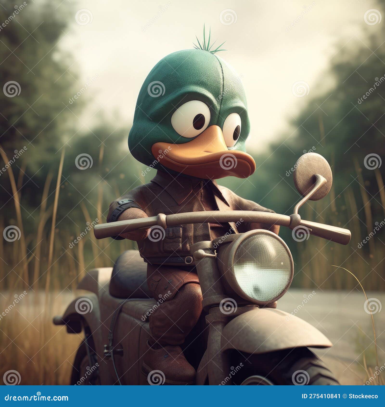 Cute Mallard Duck Riding a Motorcycle Stock Illustration - Illustration ...