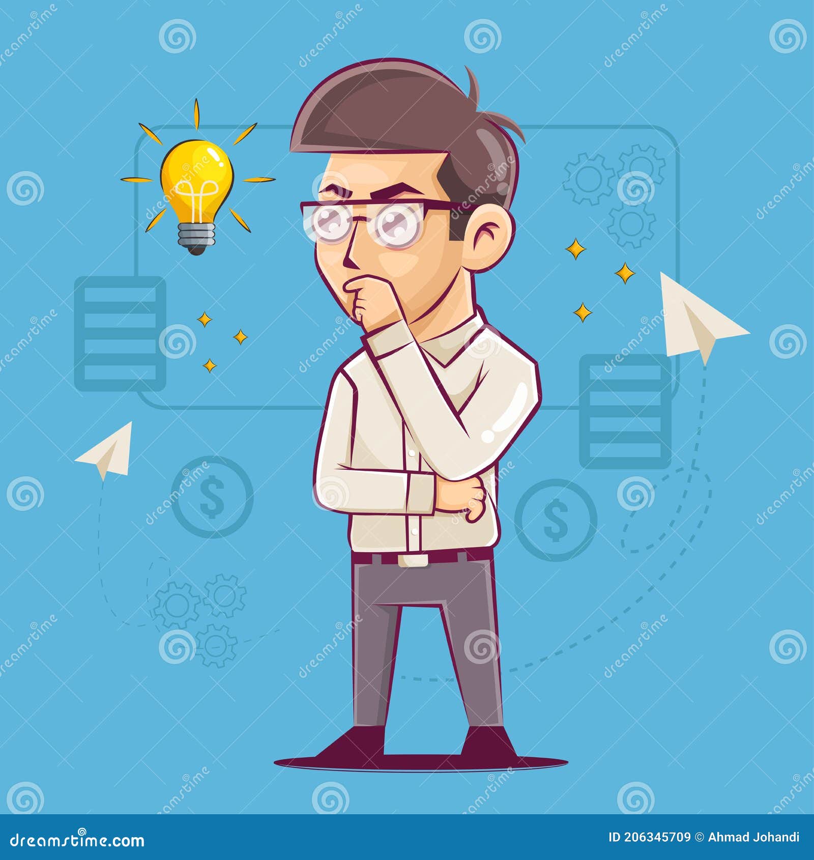 Cute Man Cartoon Character Was Thinking Vector Illustration Stock ...