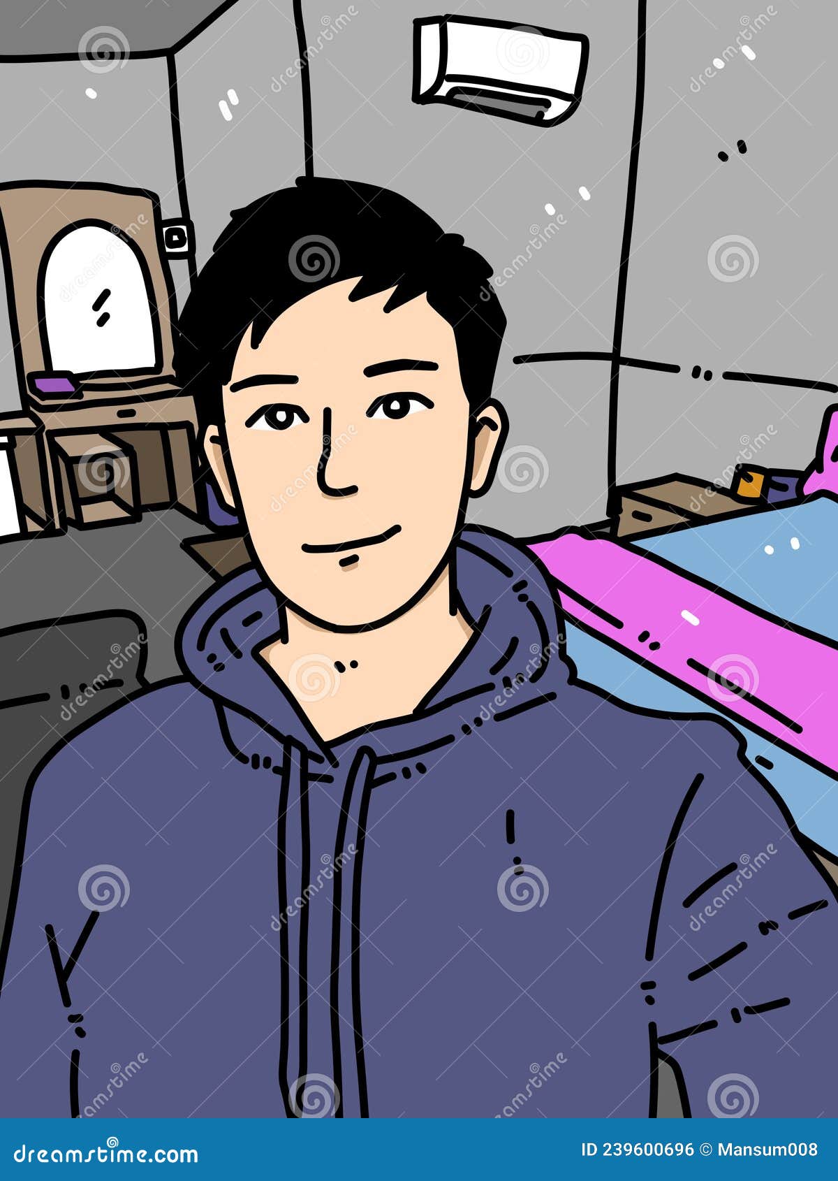 Cute Man Cartoon in the Room Stock Illustration - Illustration of ...