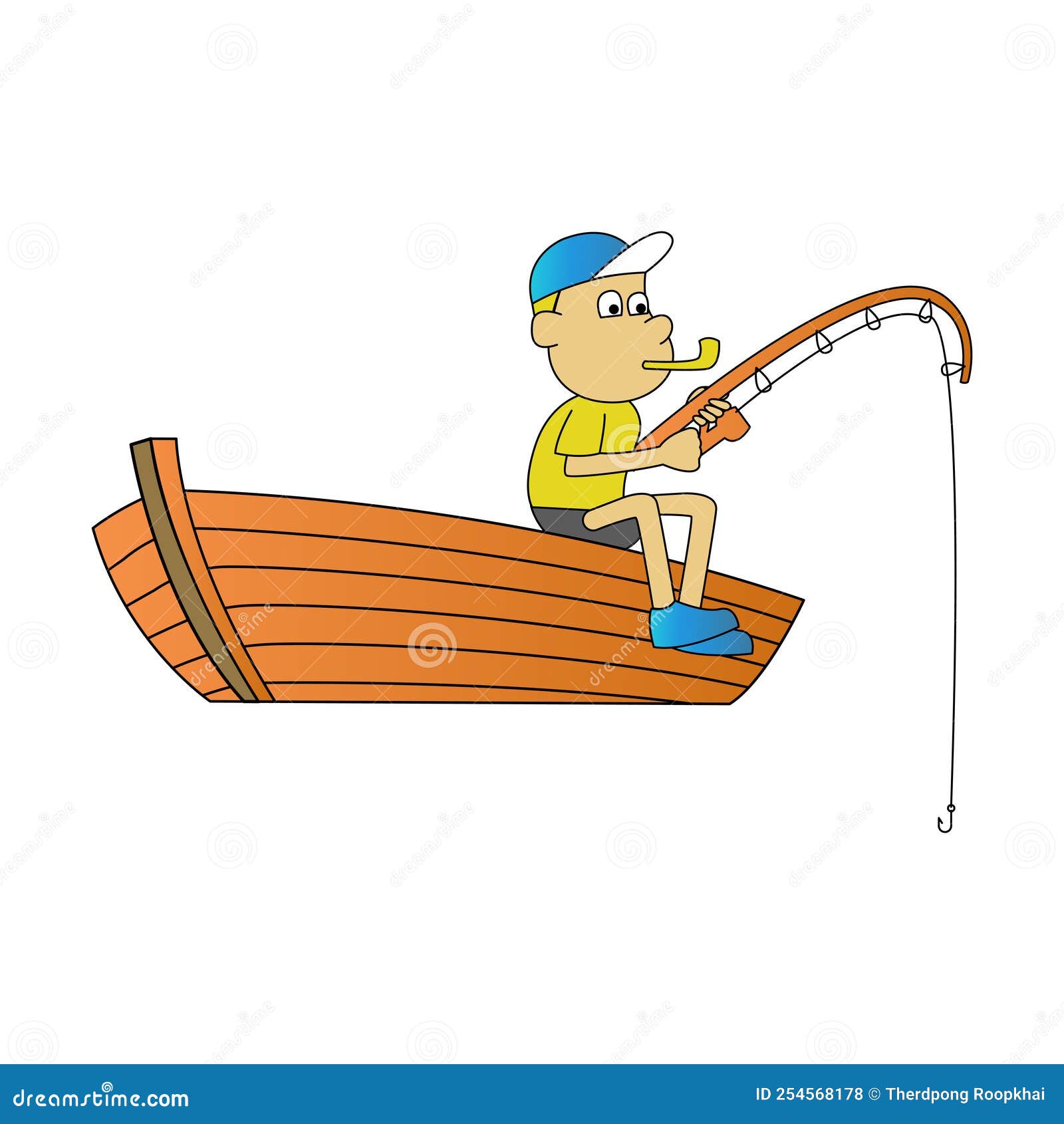 Cute of Man Fishing on Cartoon Version Stock Vector - Illustration of ...