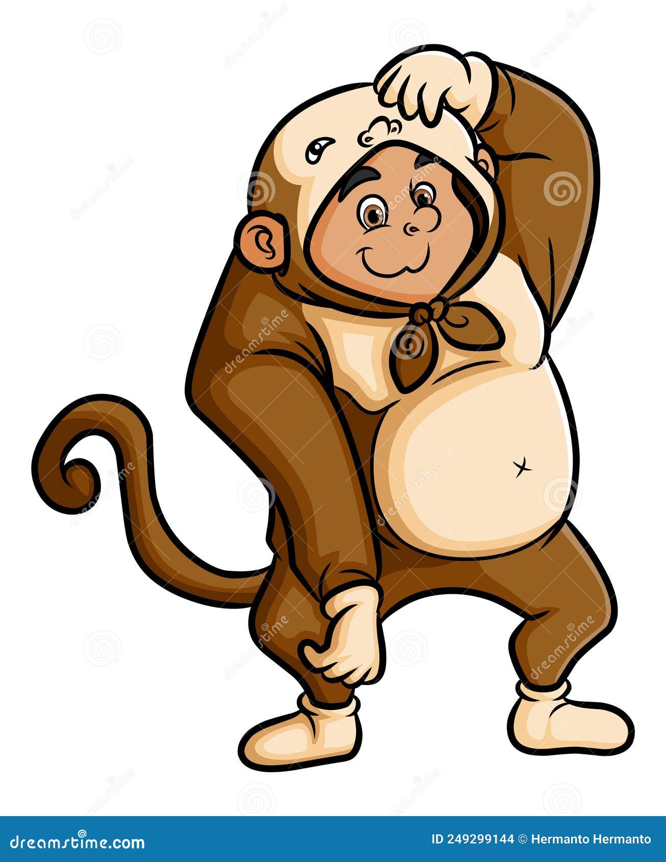 The Cute Man with a Monkey Costume is Showing Off Stock Vector ...