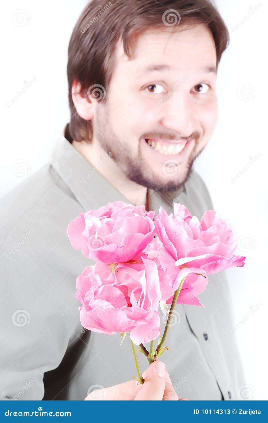 Cute Man Offering Pink Roses Stock Image - Image of gentleman, couple ...