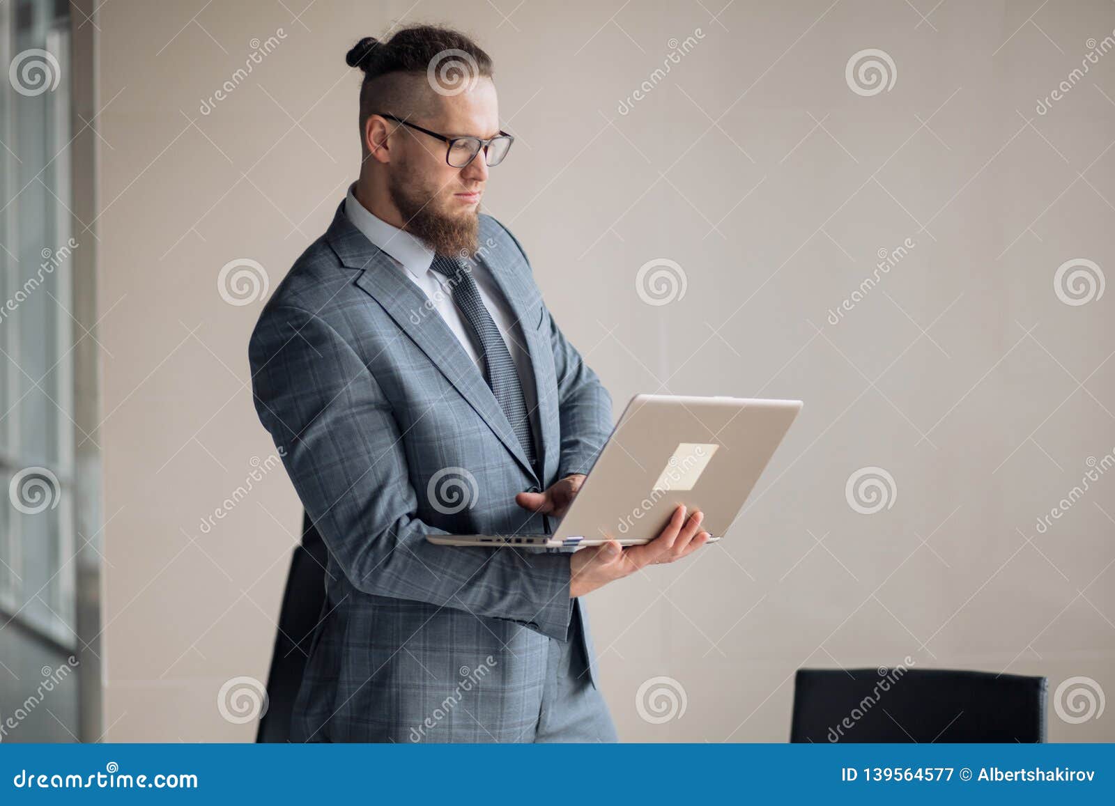 Cute Manager Using Computer at Workplace Stock Image - Image of alone ...