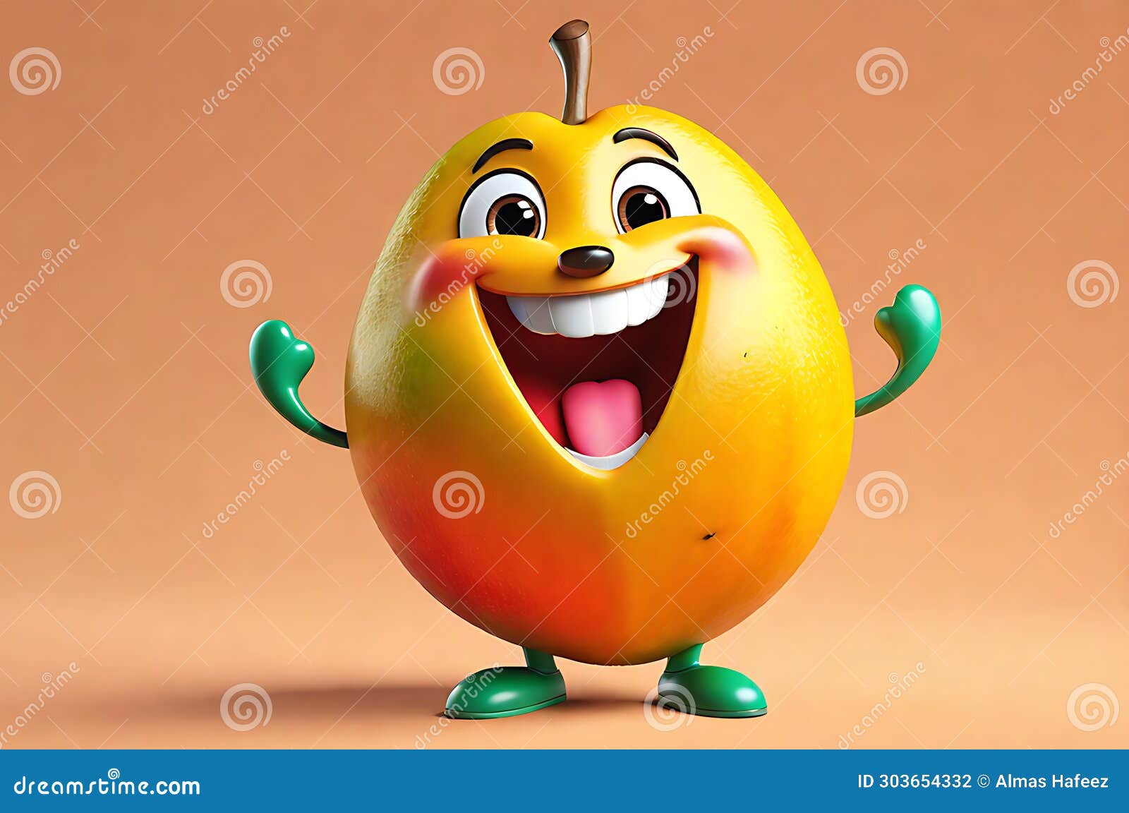 A Cute Mango As a 3D Rendered Character Smiling Over Solid Color ...