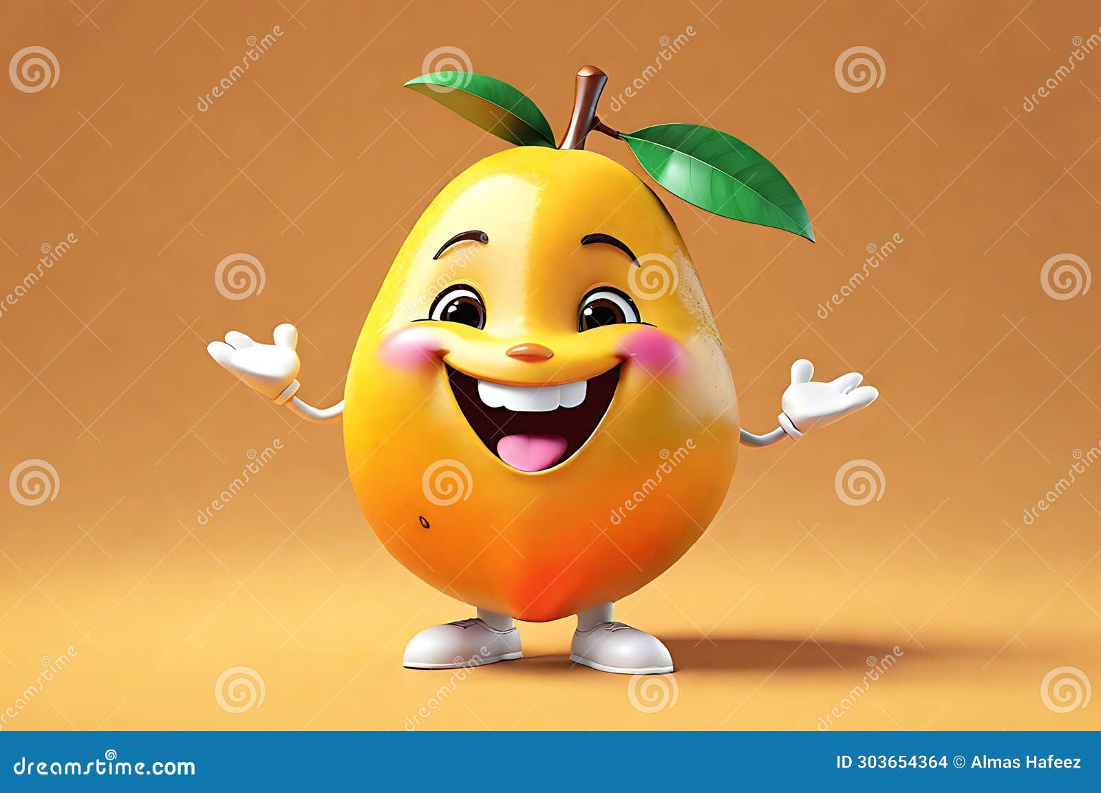 A Cute Mango As a 3D Rendered Character Smiling Over Solid Color ...