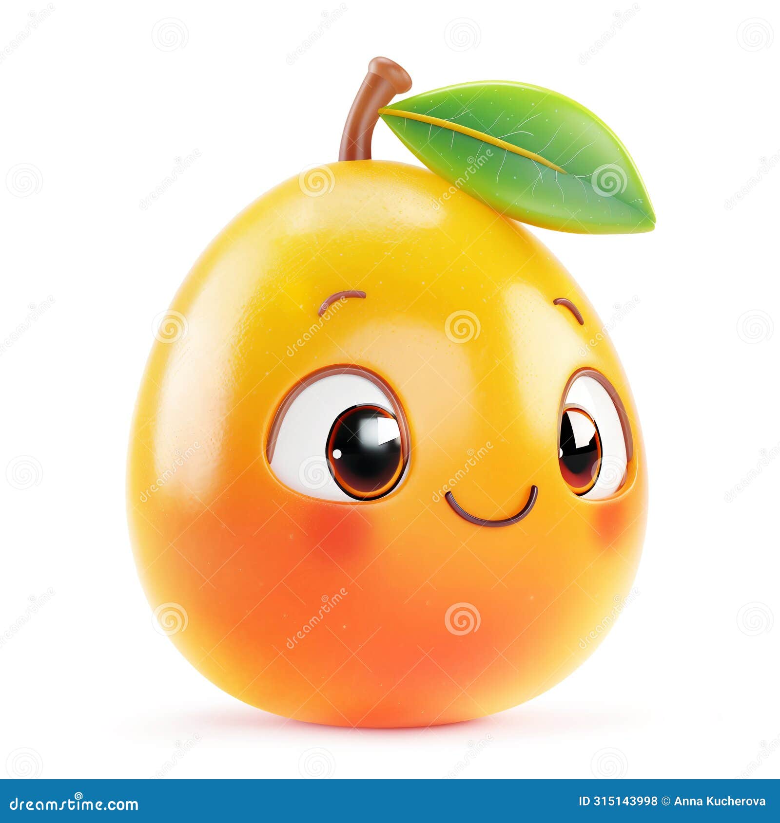 Cute Mango Character with Abig Eyes and Green Leaf Stock Illustration ...