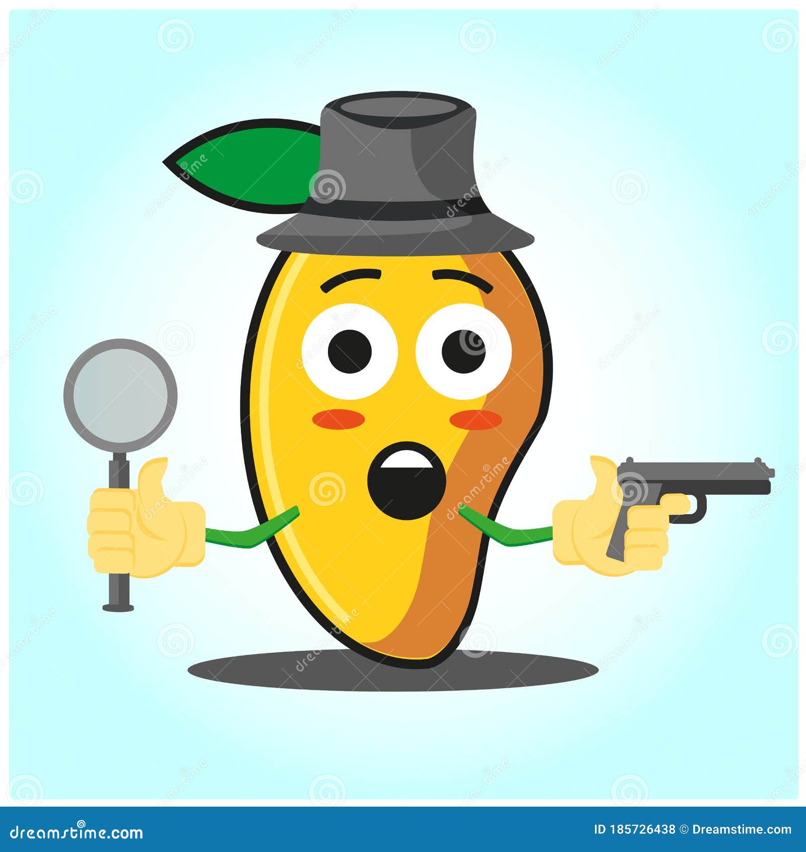 Cute Mango Detective Face Cartoon Character Image Design Stock ...