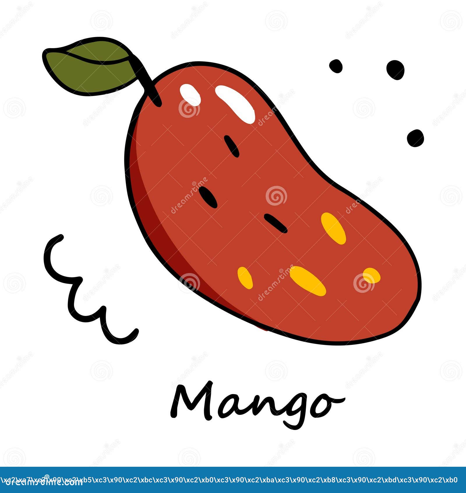 Cute Mango in Doodle Style with Outline. Doodle Vector Illustration ...