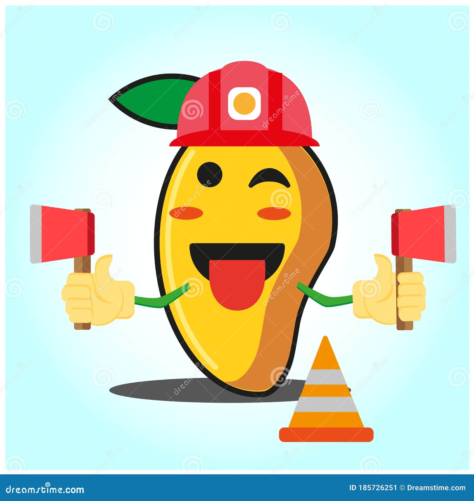 Cute Mango Fire Fighter Cartoon Face Character Holding Axes Design ...