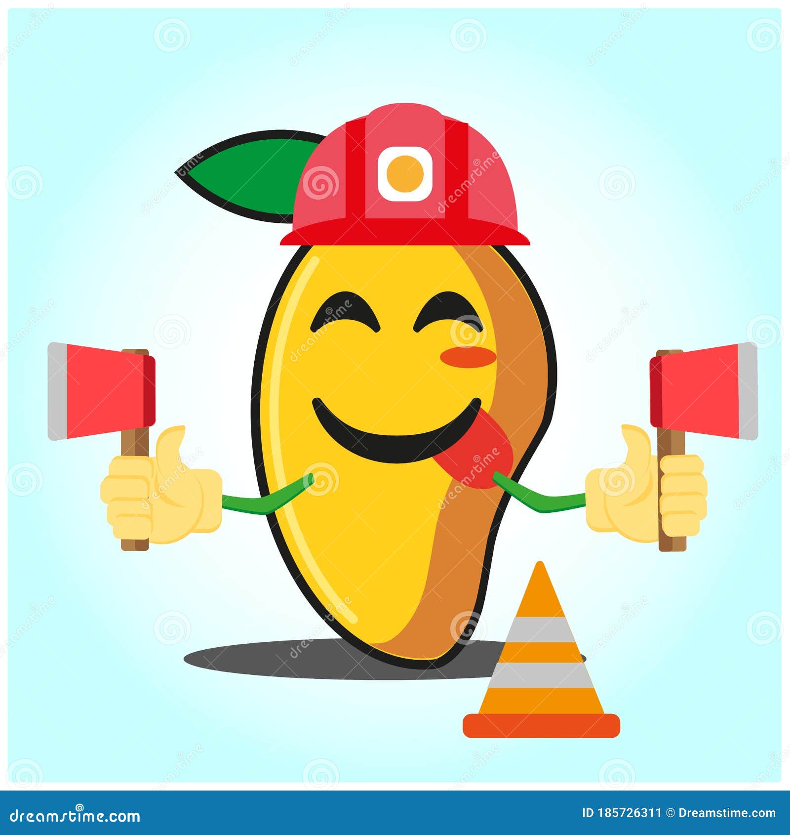 Cute Mango Fire Fighter Cartoon Face Character Holding Axes Design ...