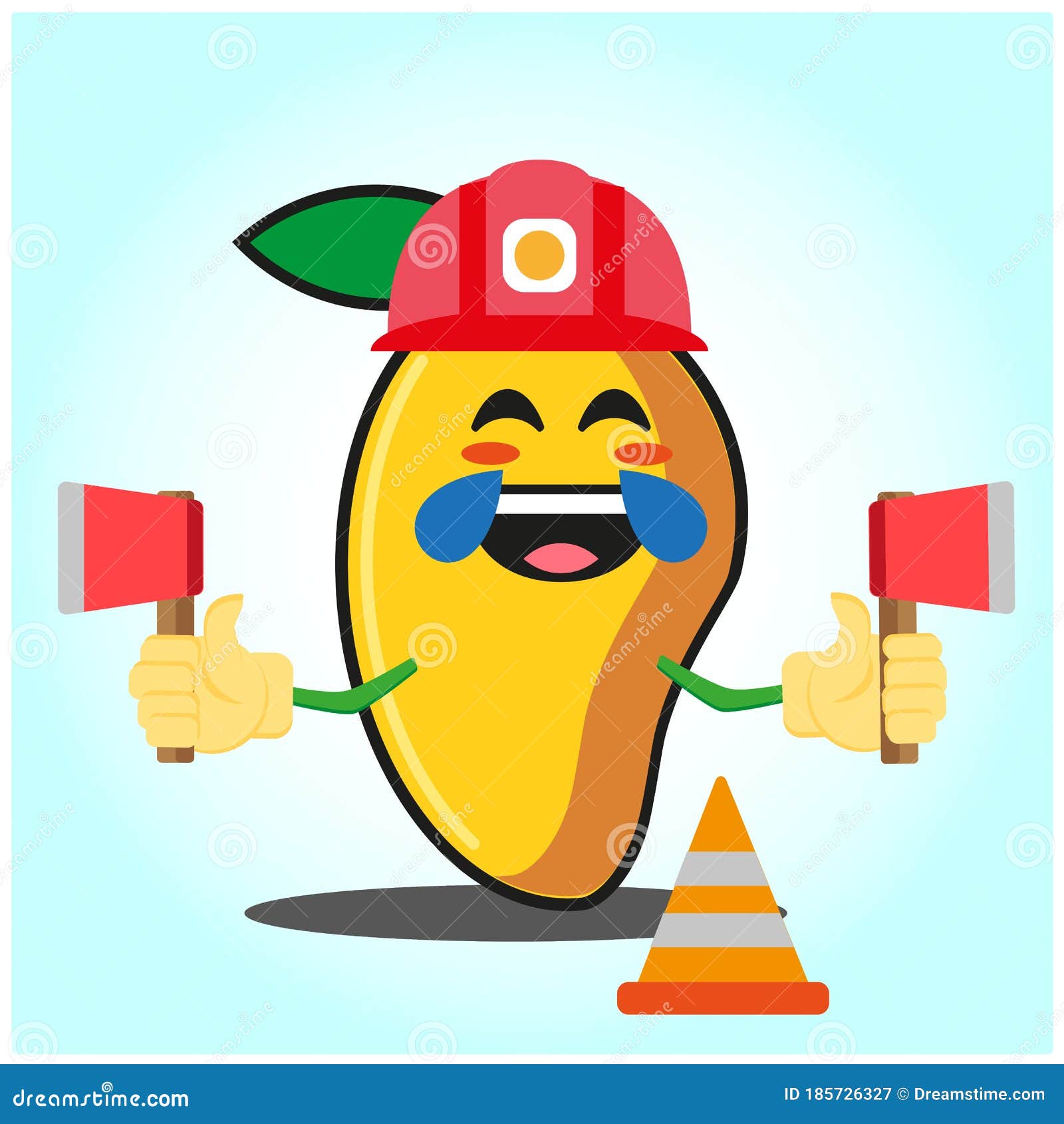 Cute Mango Fire Fighter Cartoon Face Character Holding Axes Design ...