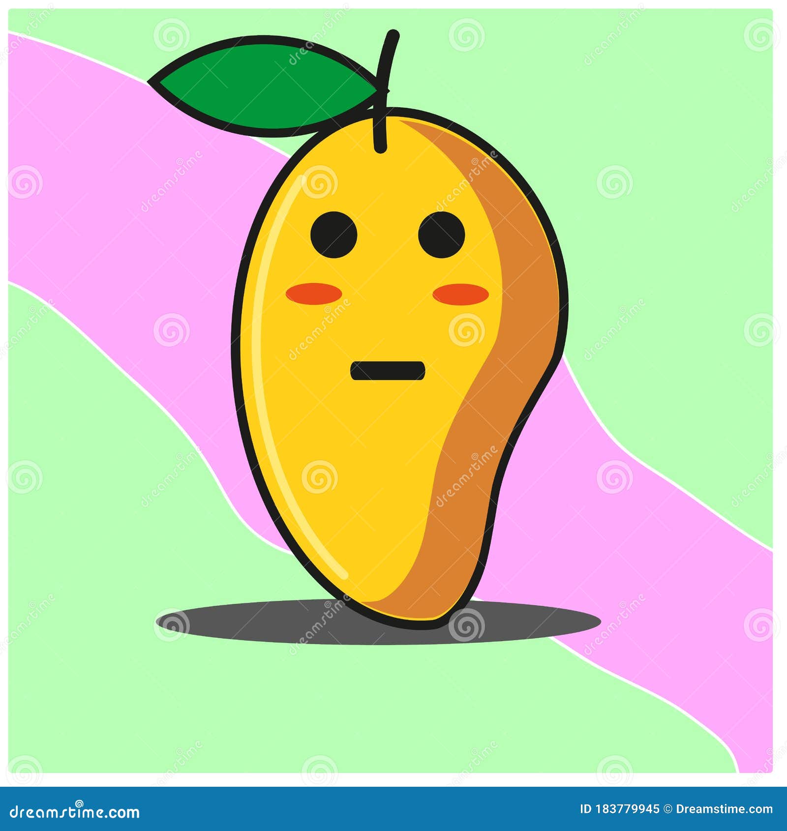 Cute Mango Fruit Cartoon with Neutral Face Stock Vector - Illustration ...
