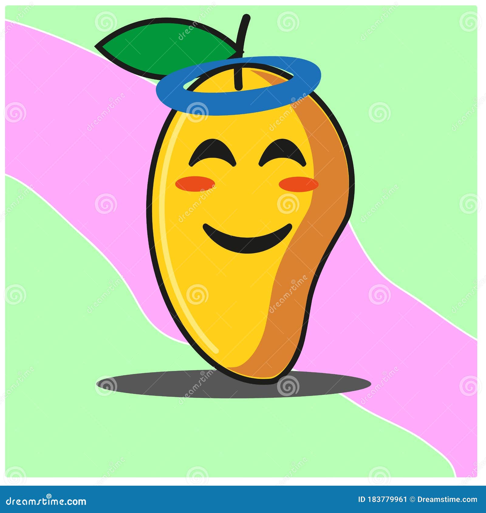 Cute Mango Fruit Cartoon Happy Grinning Face with Halo Mascot Character ...