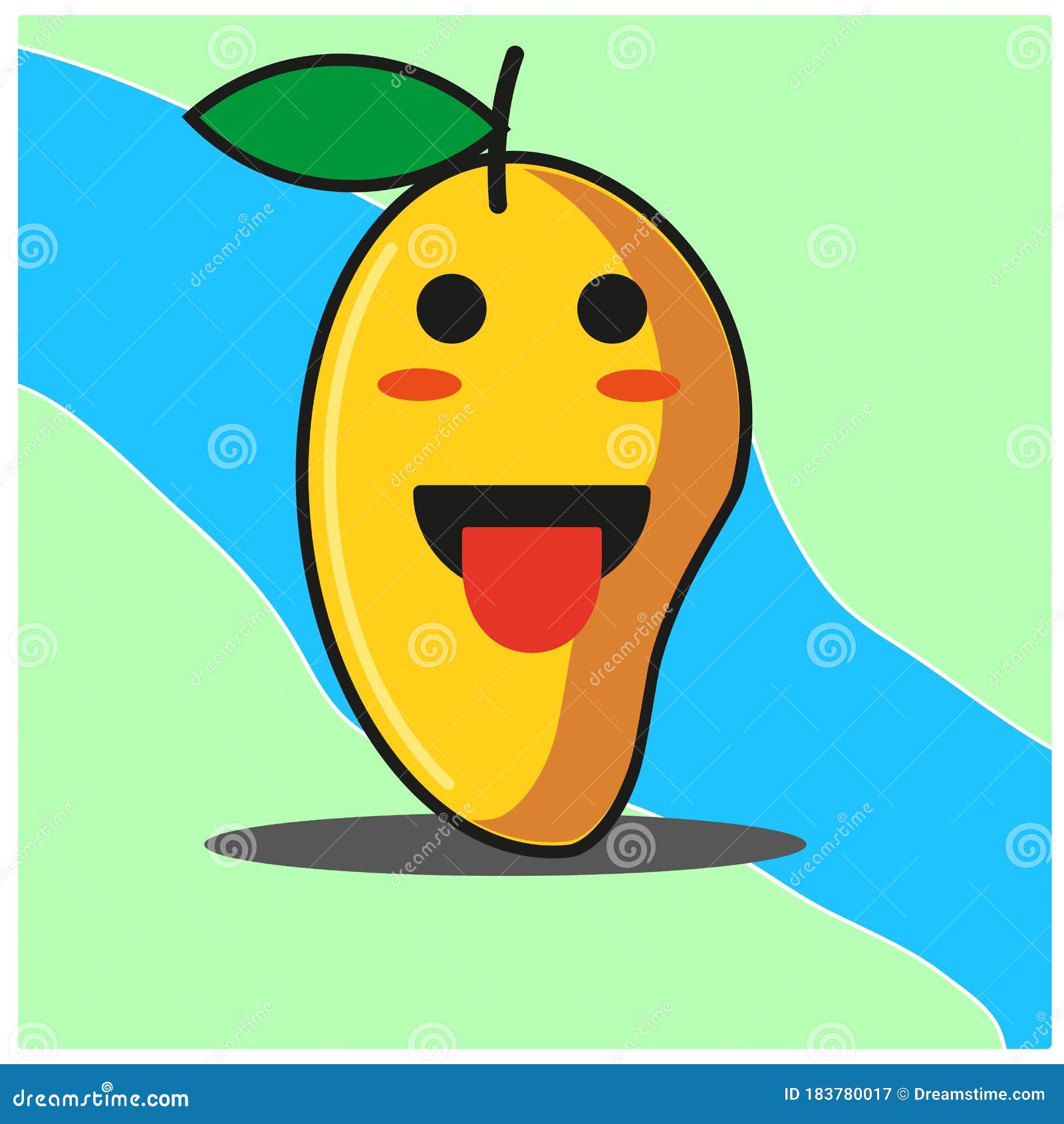 Cute Mango Fruit Cartoon Face Mascot Character Happy Face with Tongue ...