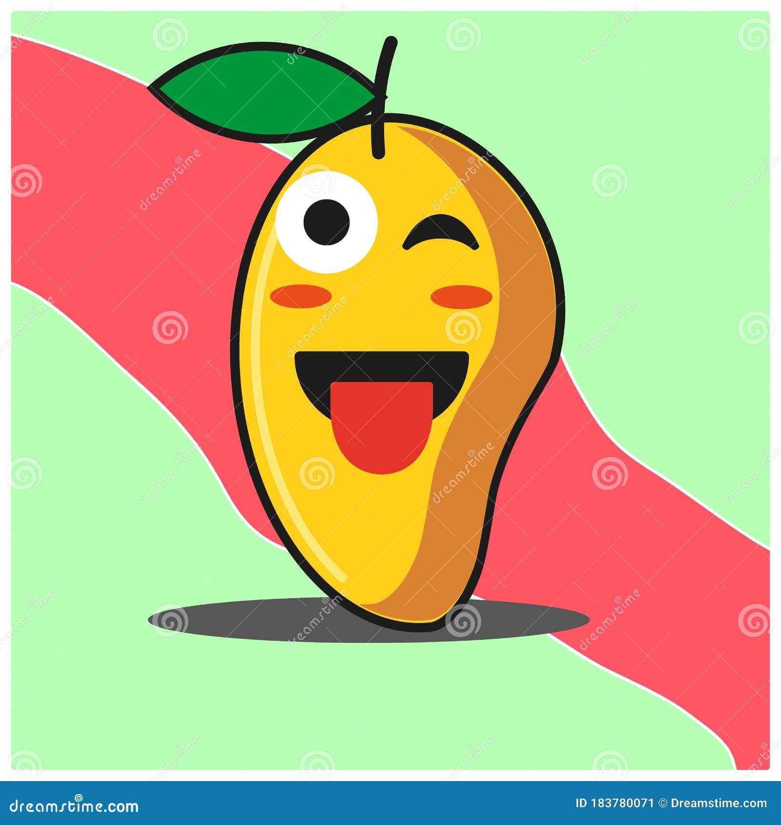 Cute Mango Fruit Cartoon Face Happy One Closed Eye Mascot Character ...