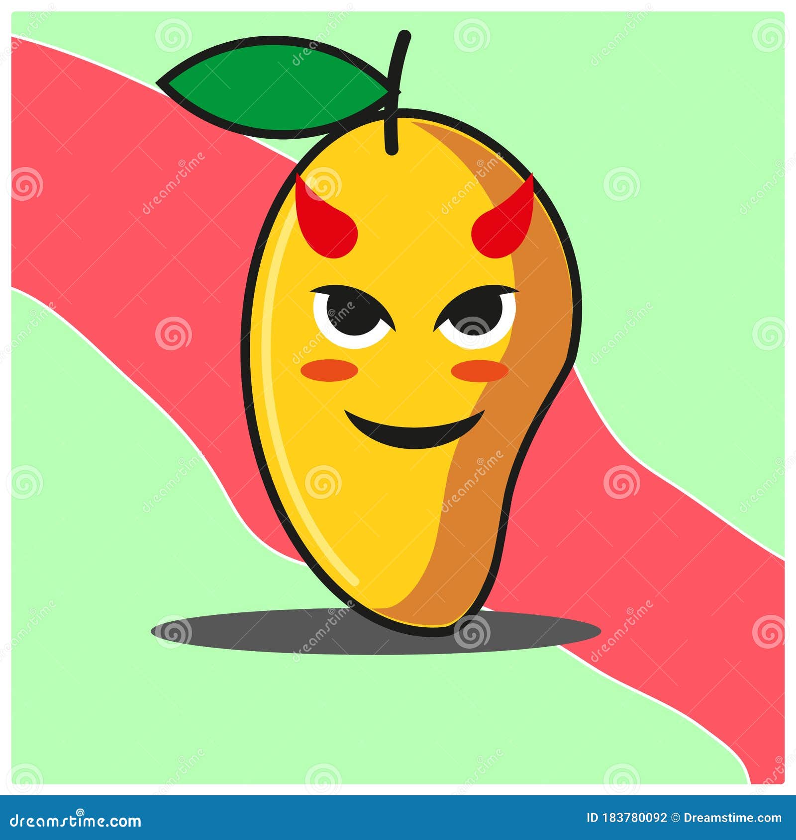 Cute Mango Fruit Cartoon Face with Horn Mascot Character Vector Design ...