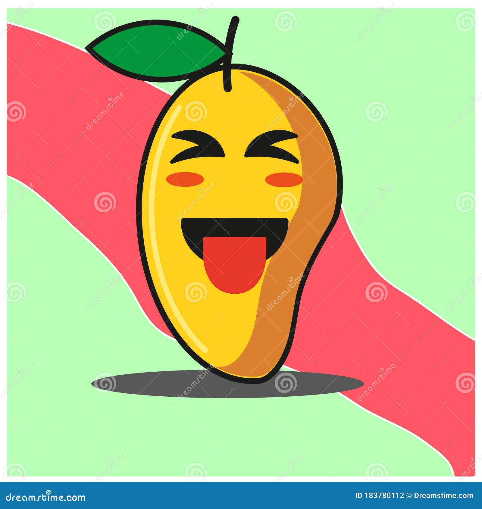 Cute Mango Fruit Cartoon Face Squinting with Tongue Mascot Character ...