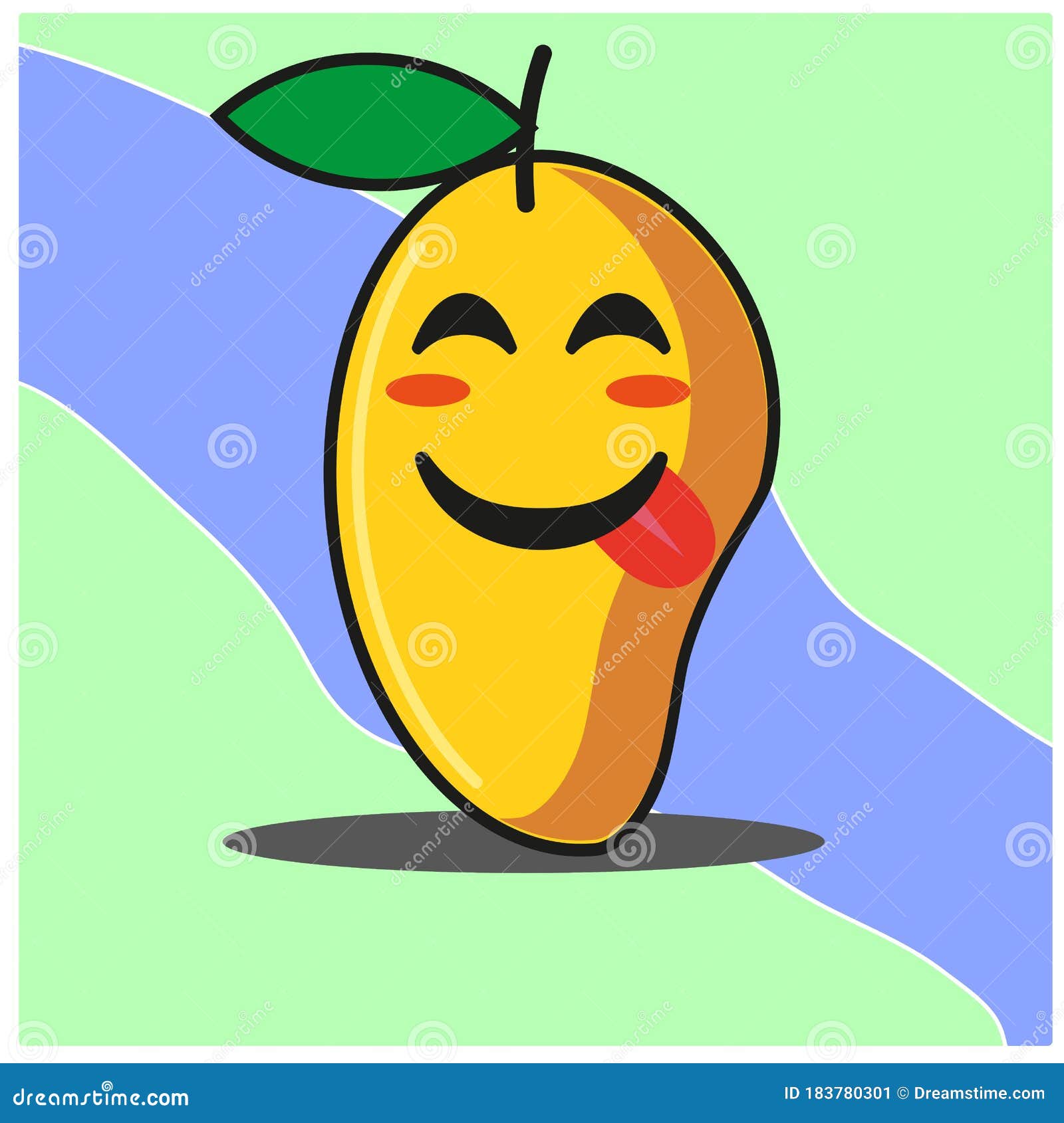 Cute Mango Fruit Cartoon Happy with Tongue Face Mascot Character Vector ...