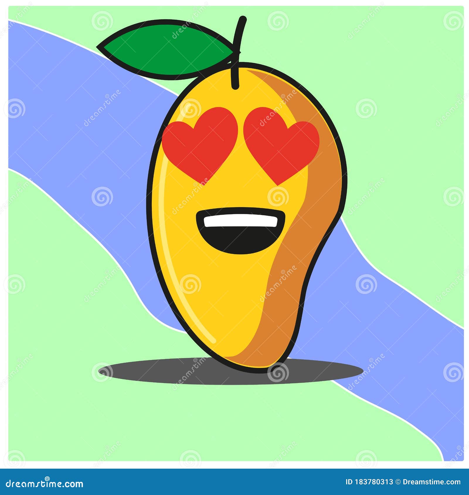 Cute Mango Fruit Cartoon Happy with Heart Eyes Face Mascot Character ...