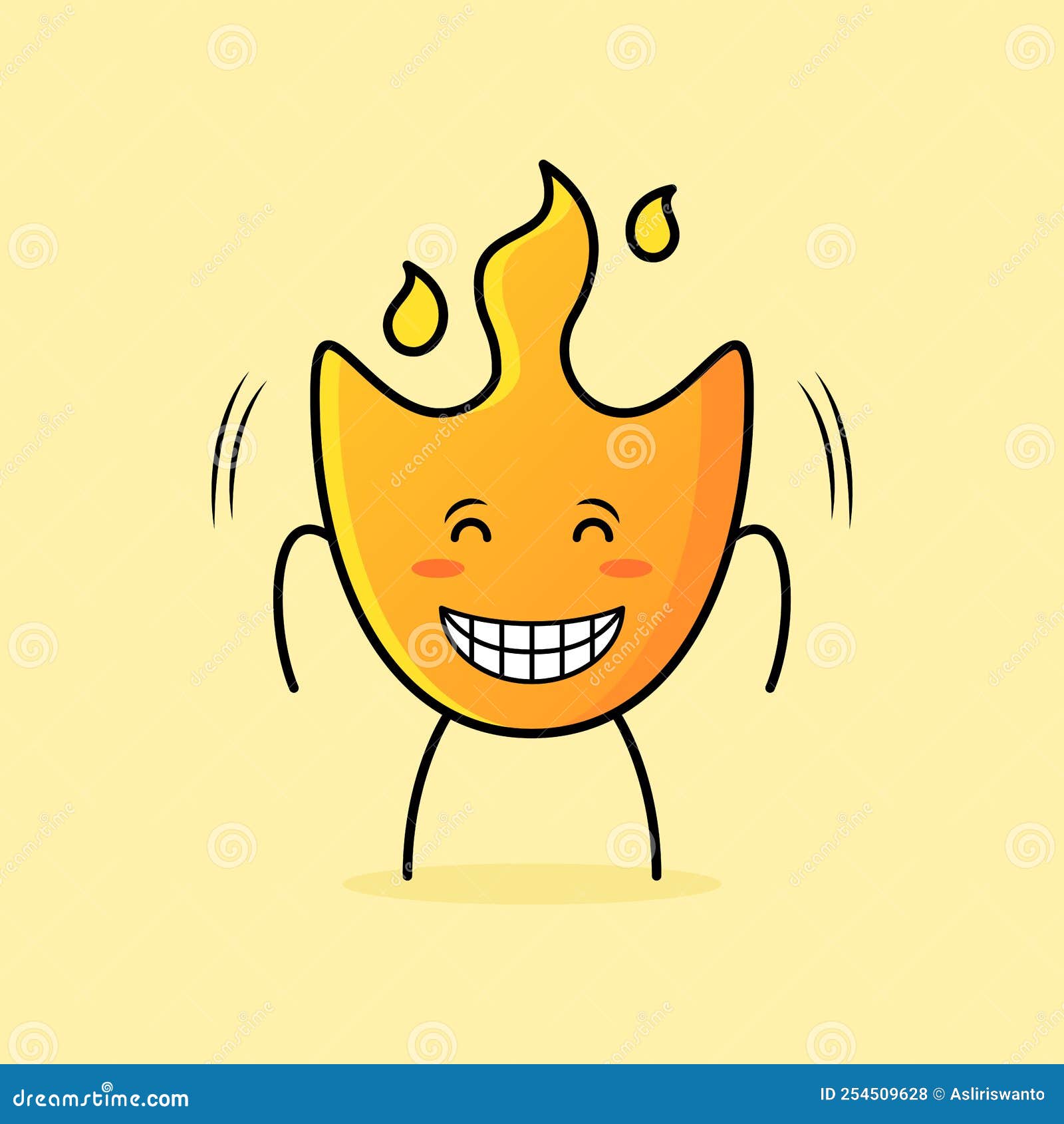 Cute Fire Cartoon with Eyes Closed, Smile and Happy Expression Stock ...