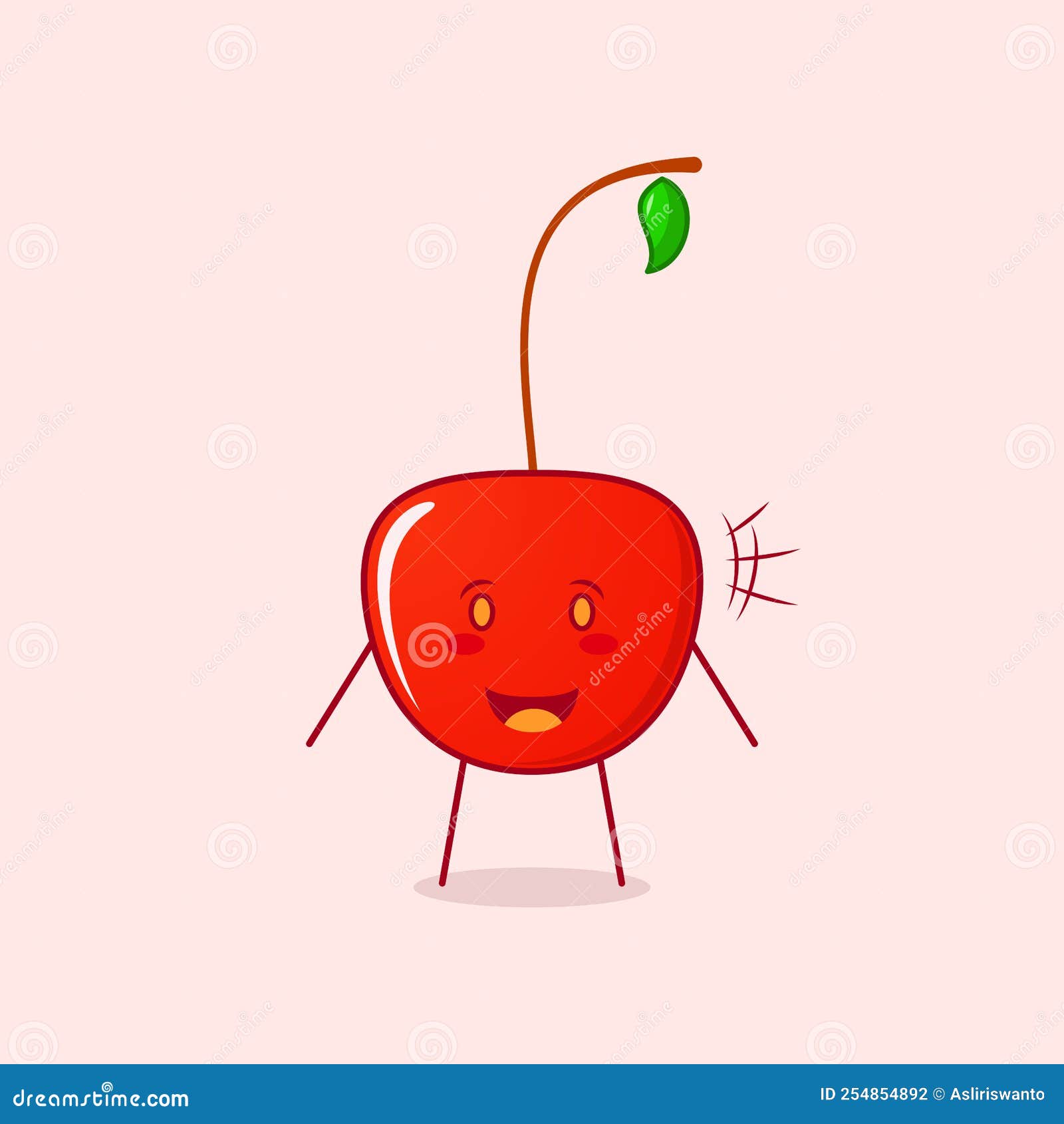 Cute Cherry Cartoon Character with Mouth Open and Happy Expression ...