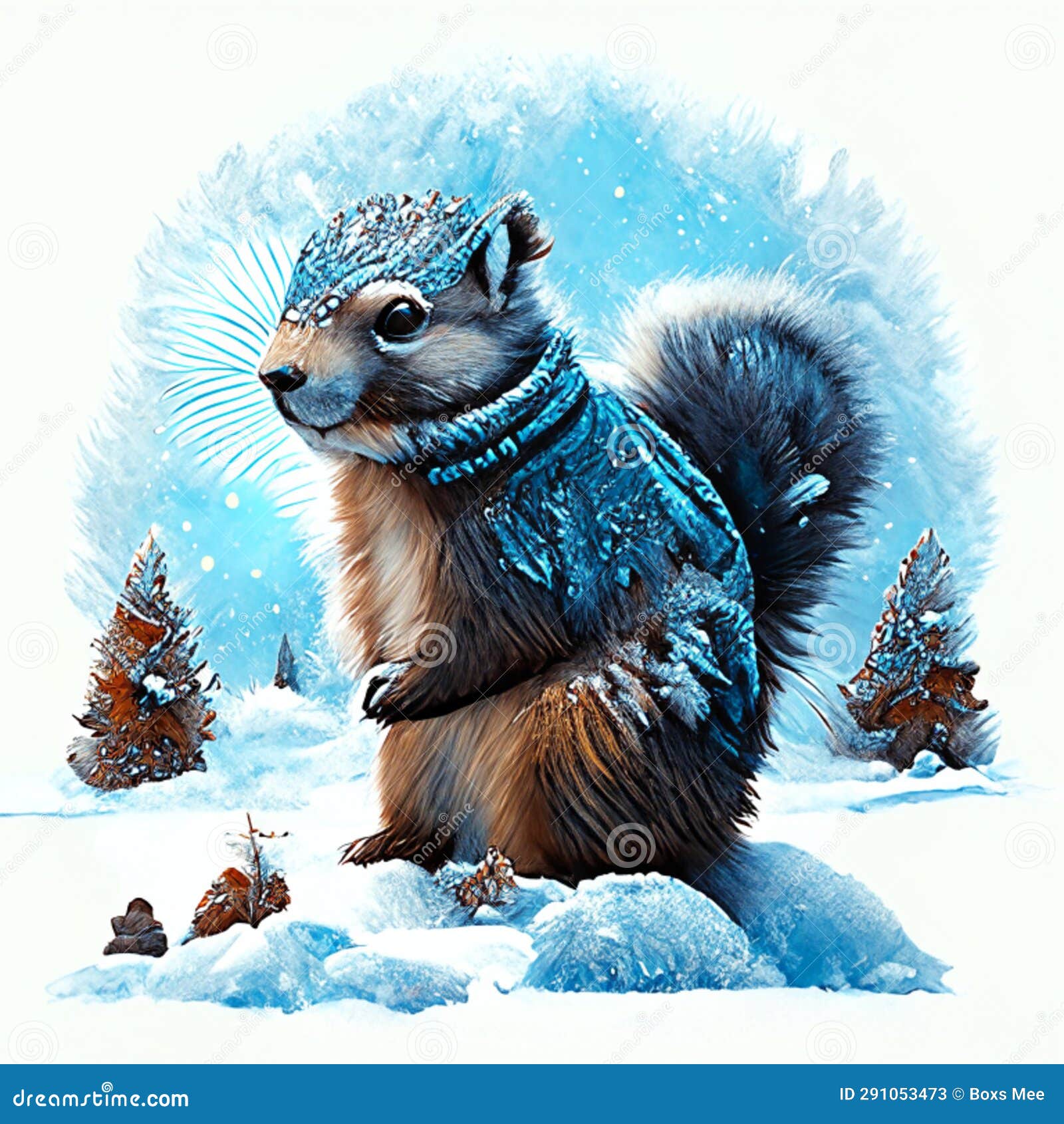 Cute Marmot in Winter Forest. Hand-drawn Illustration Stock ...