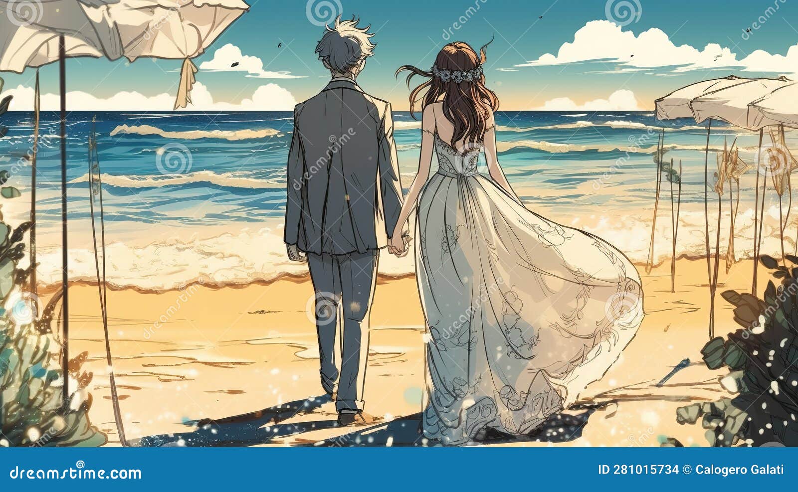 A Cute Married Couple at the Beach, Manga Anime Artwork, Ai Generated ...