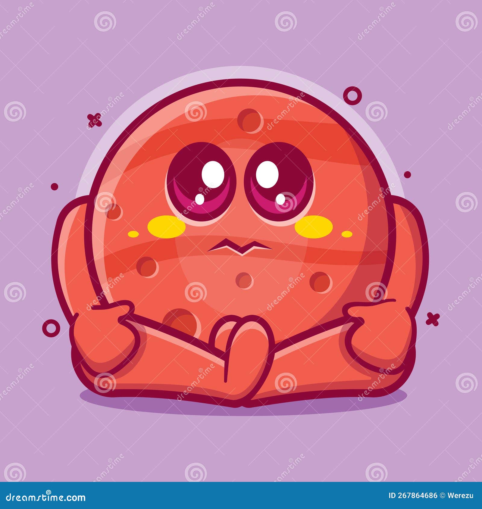 Cute Mars Planet Character Mascot with Sad Expression Isolated Cartoon ...