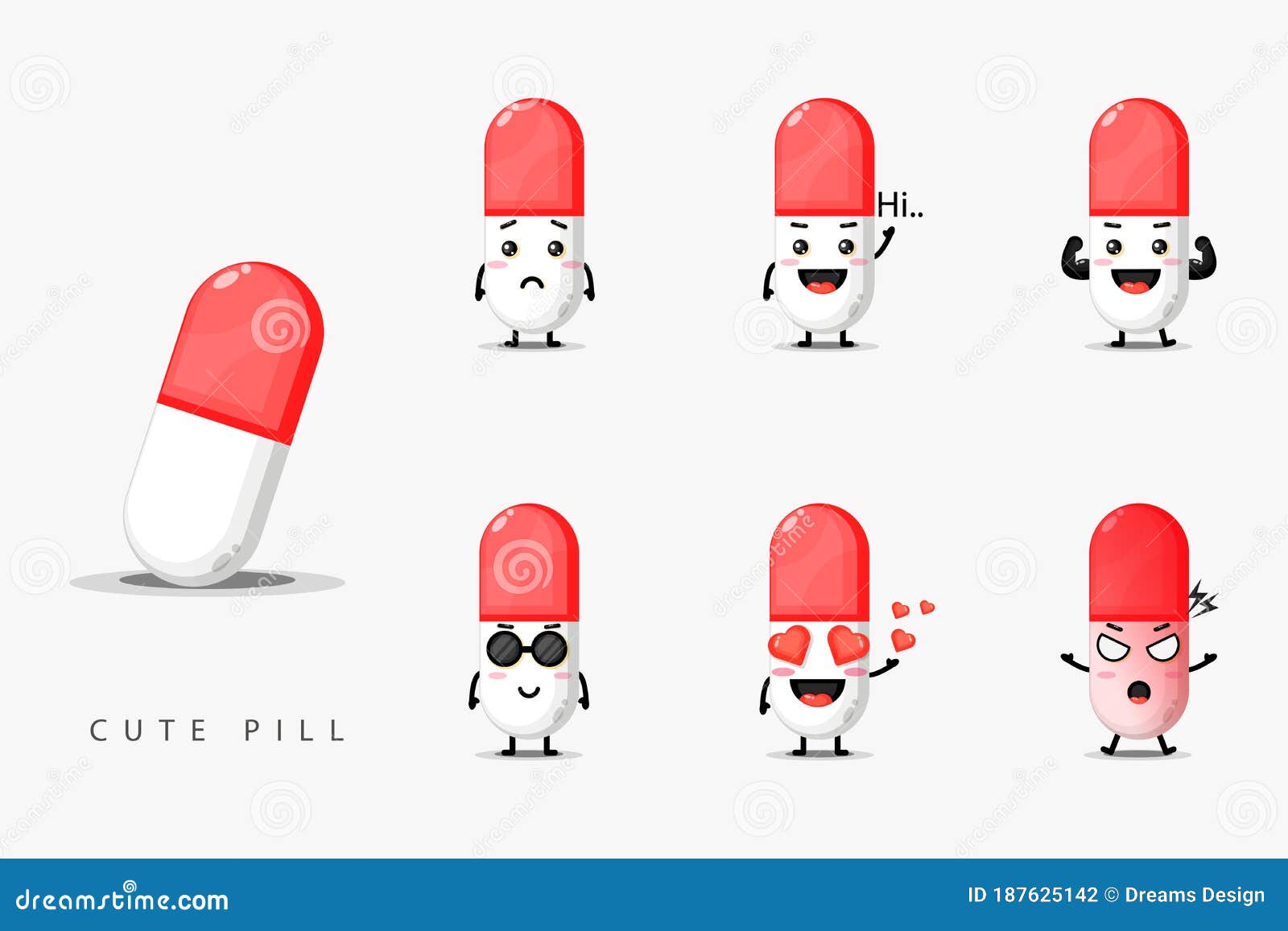 Cute mascot pill set stock vector. Illustration of medical - 187625142