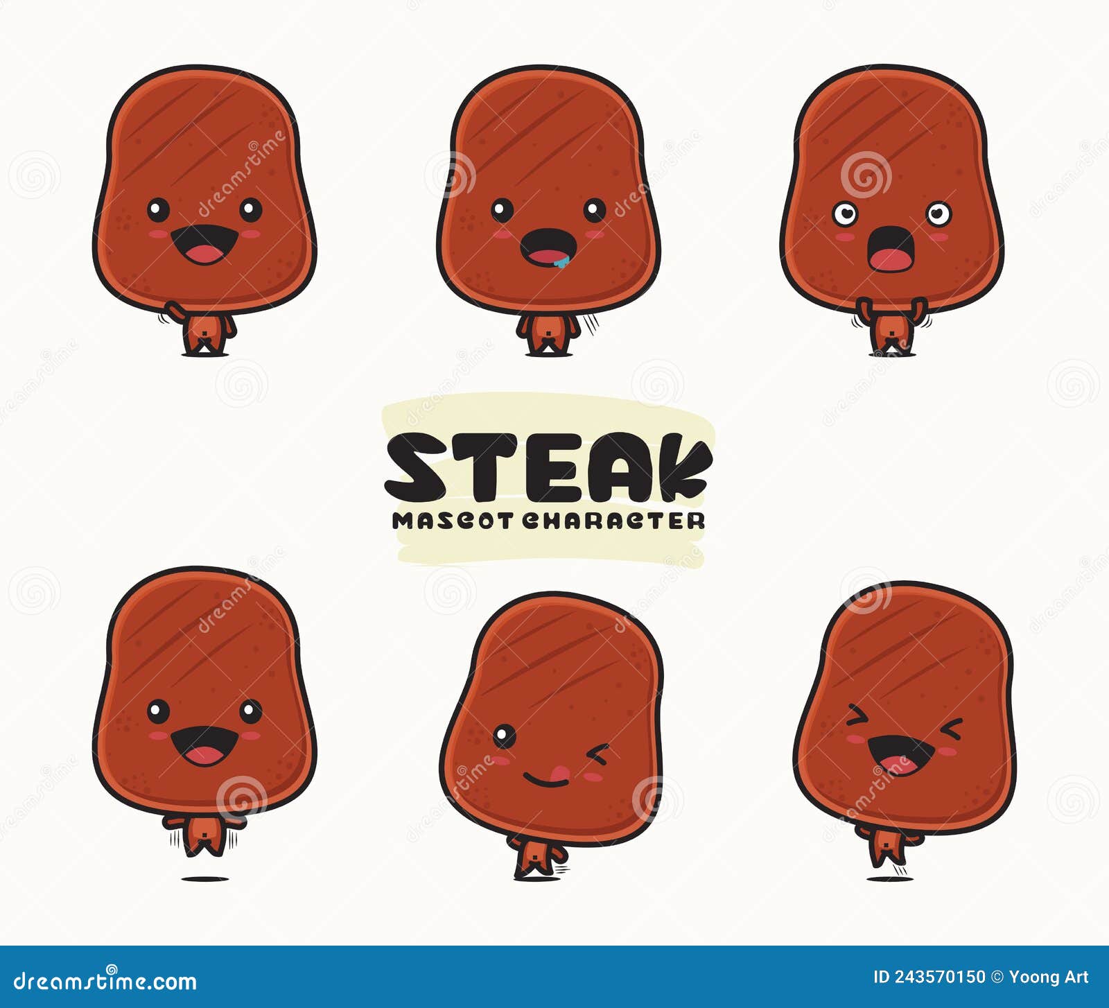 Cute mascot steak slices stock vector. Illustration of clip - 243570150