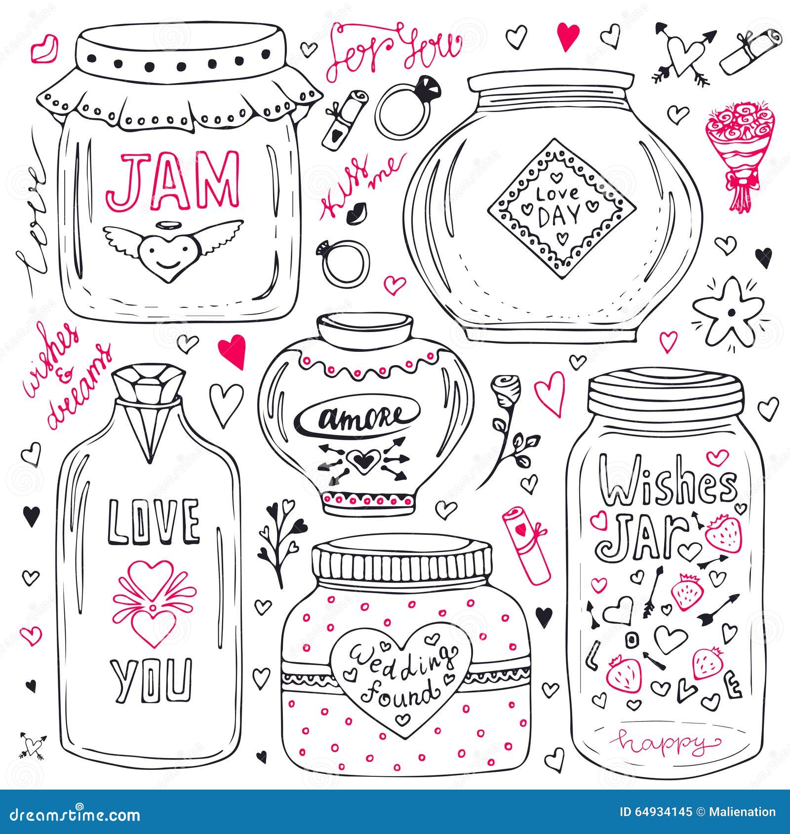 Cute Mason Jars Set. Valentines Hand Drawn Doodle Collection. Vector ... Cute Mason Jars Set. Valentines Hand Drawn Doodle Collection. Vector ...