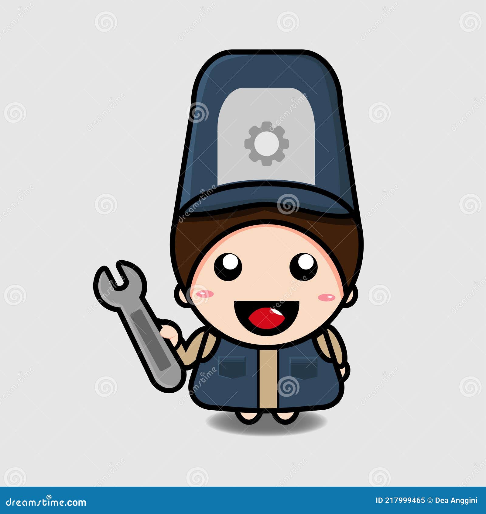 Cute Mechanic Character with Simple Concept Stock Vector - Illustration ...