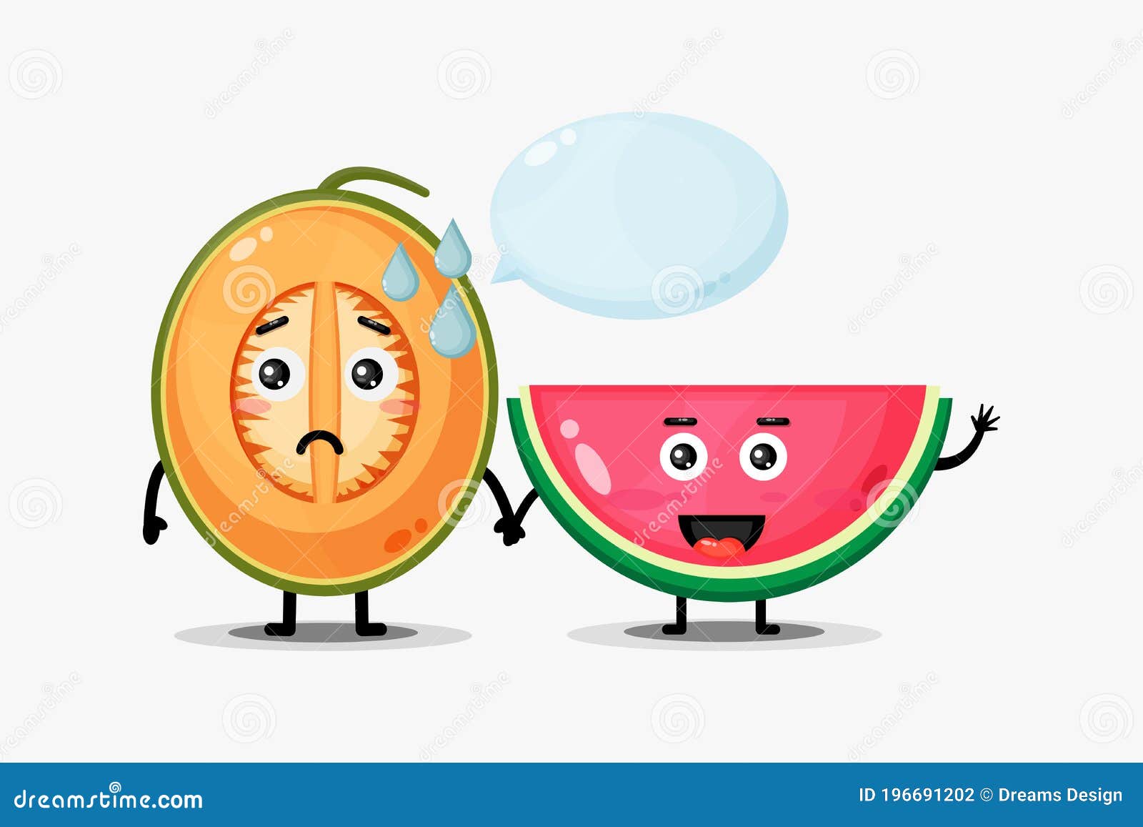 Cute Melon and Watermelon Mascot Holding Hands Stock Vector ...