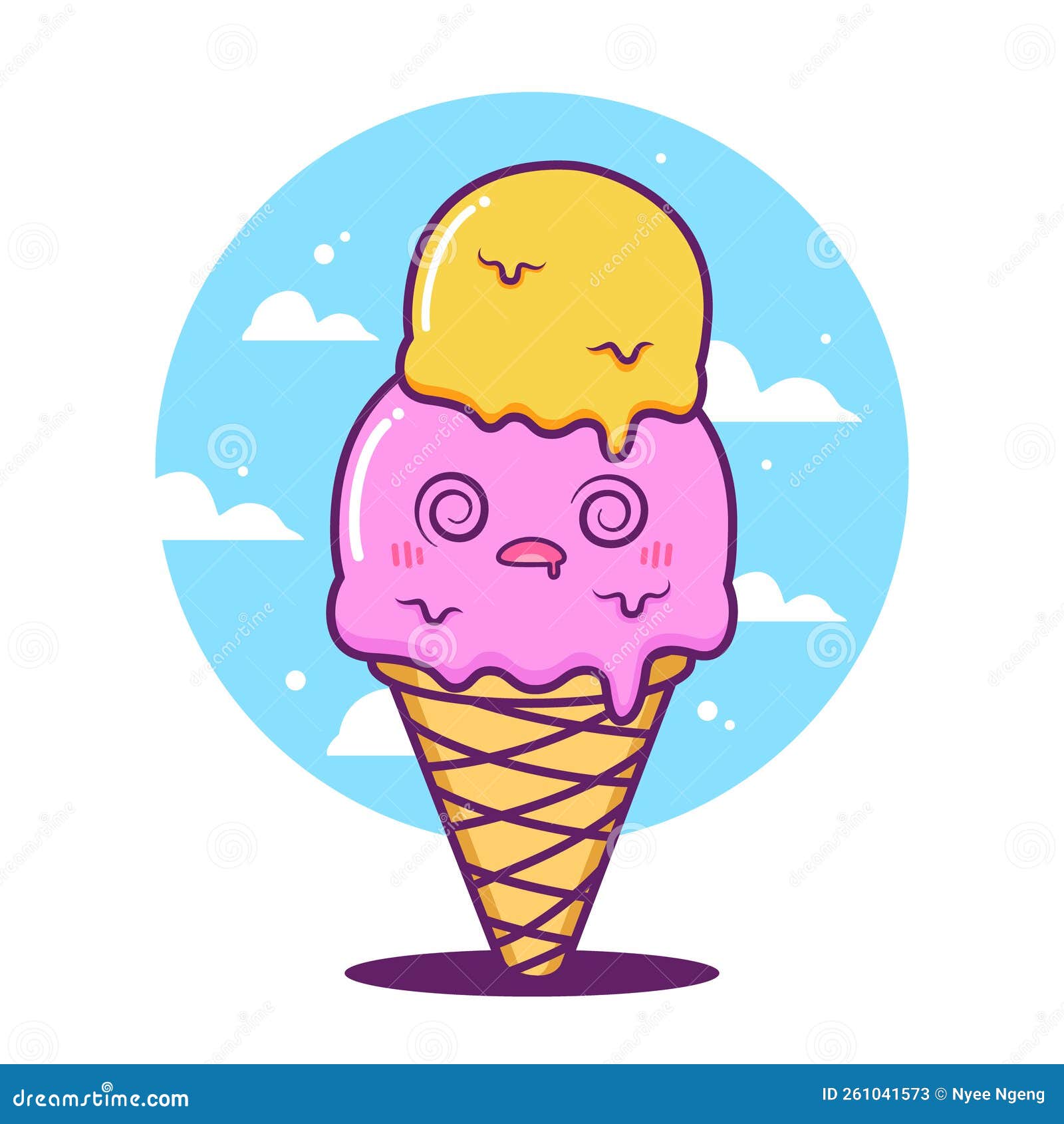 Cute Melted Dizzy Ice Cream Vector Stock Vector - Illustration of ...
