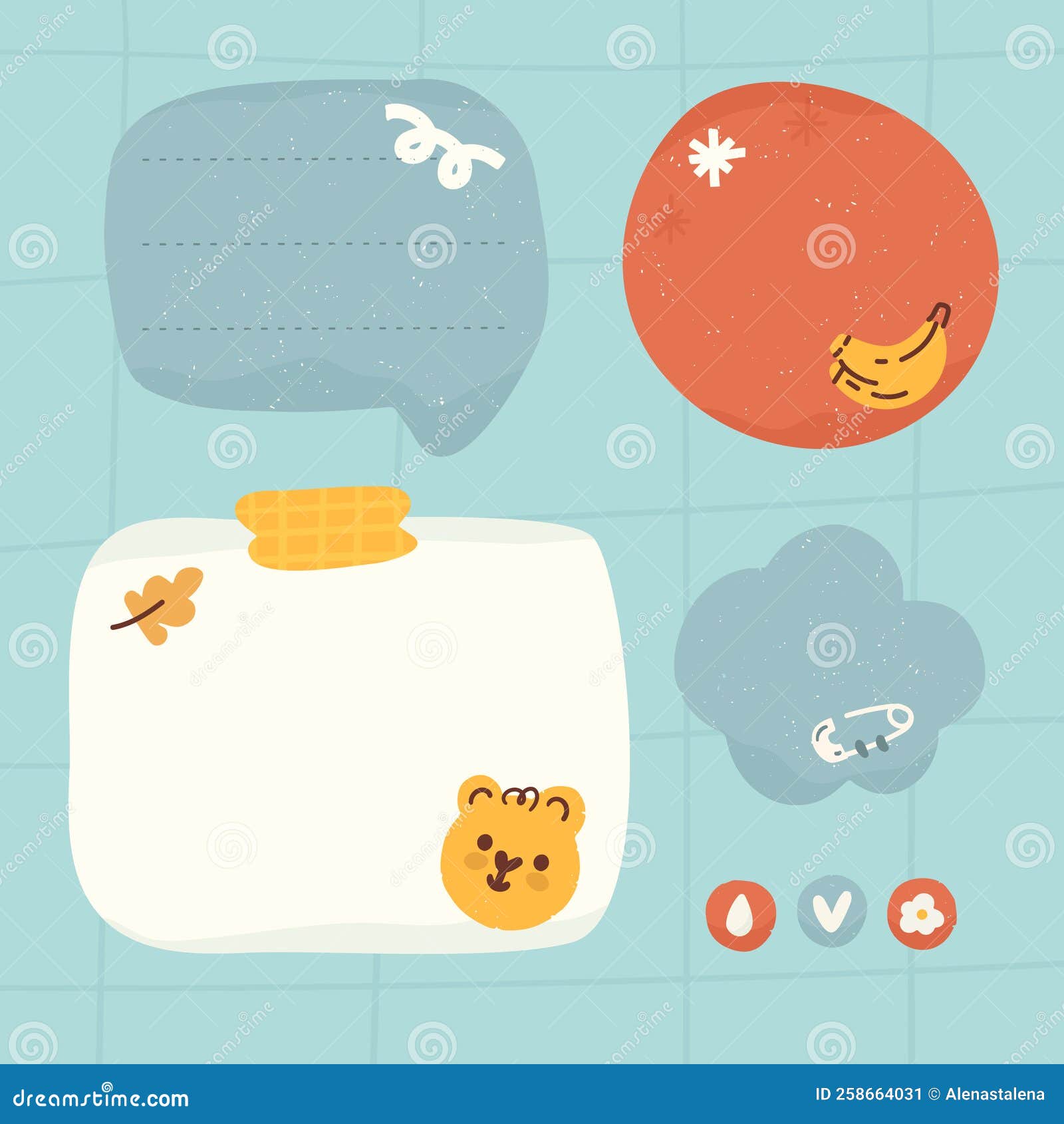 Cute Memo Template Set with Speech Bubble and Cloud. Blank Note with ...